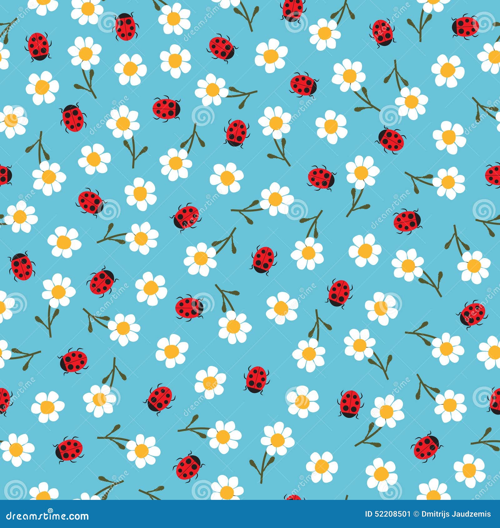 Vector Flowers and Ladybugs Seamless Pattern Stock Vector ...