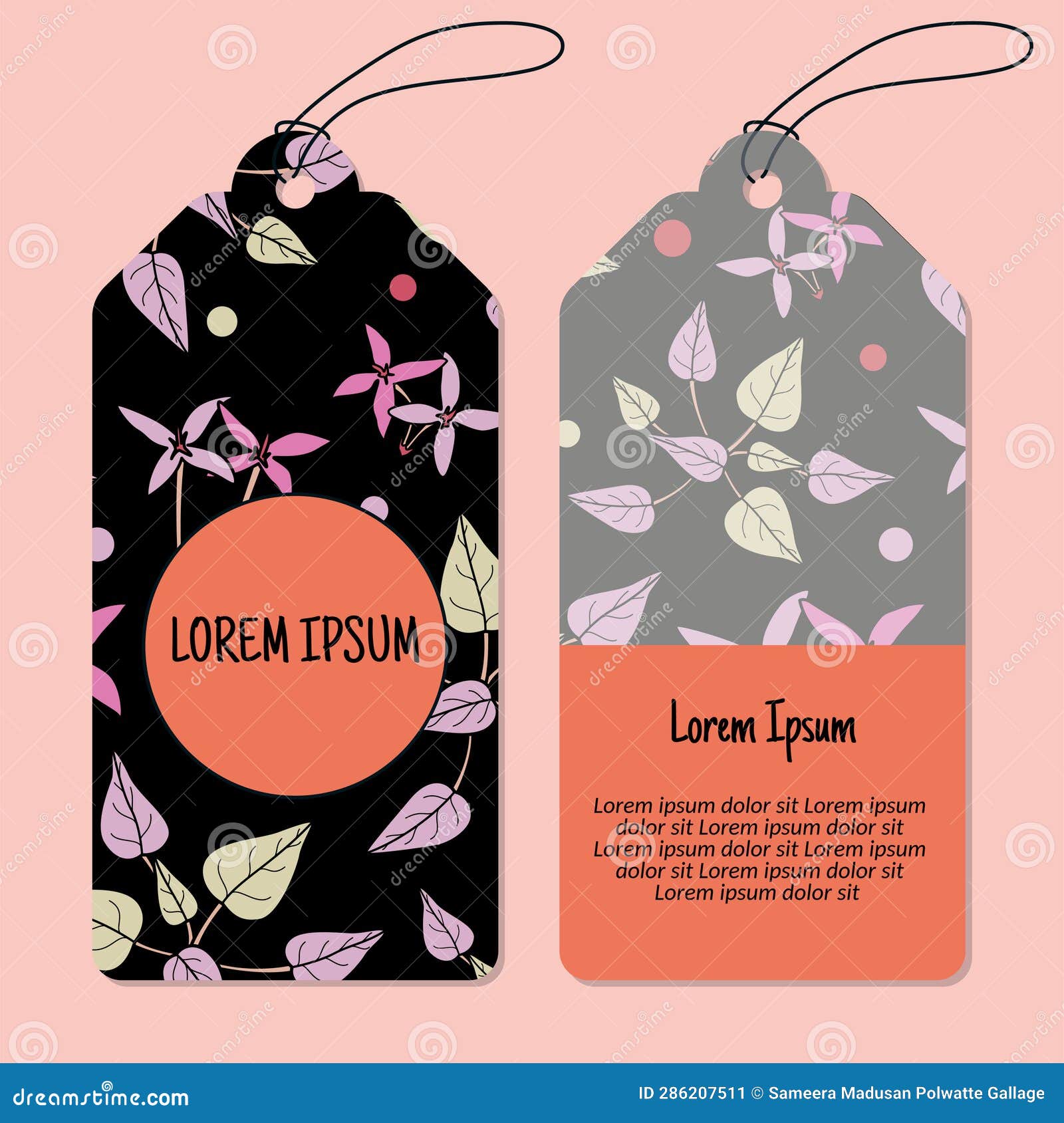 Vector Flowers and Leaves Vertical Round Frame Pattern Tags Set ...