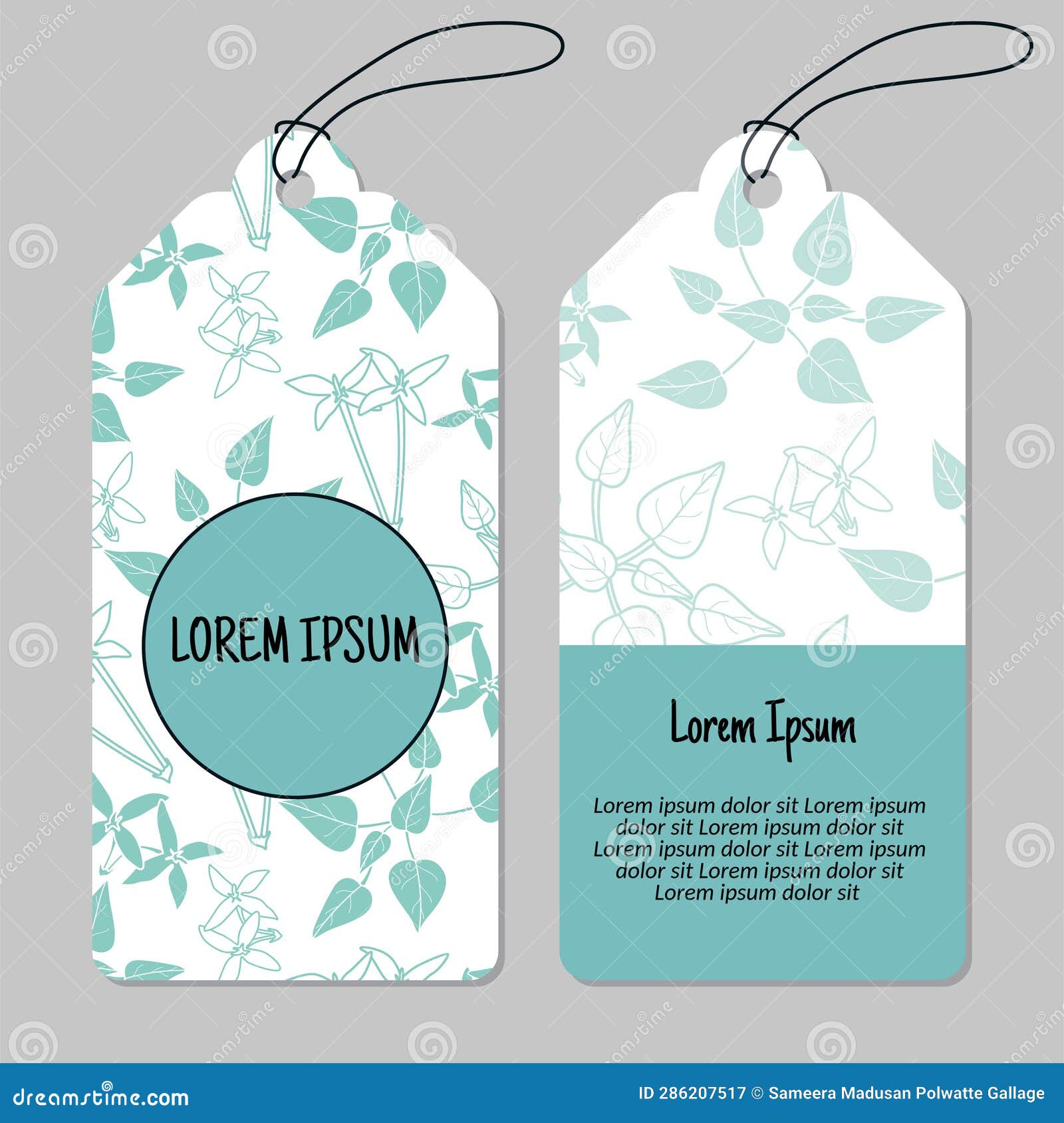 Vector Flowers and Leaves Vertical Round Frame Pattern Tags Set ...