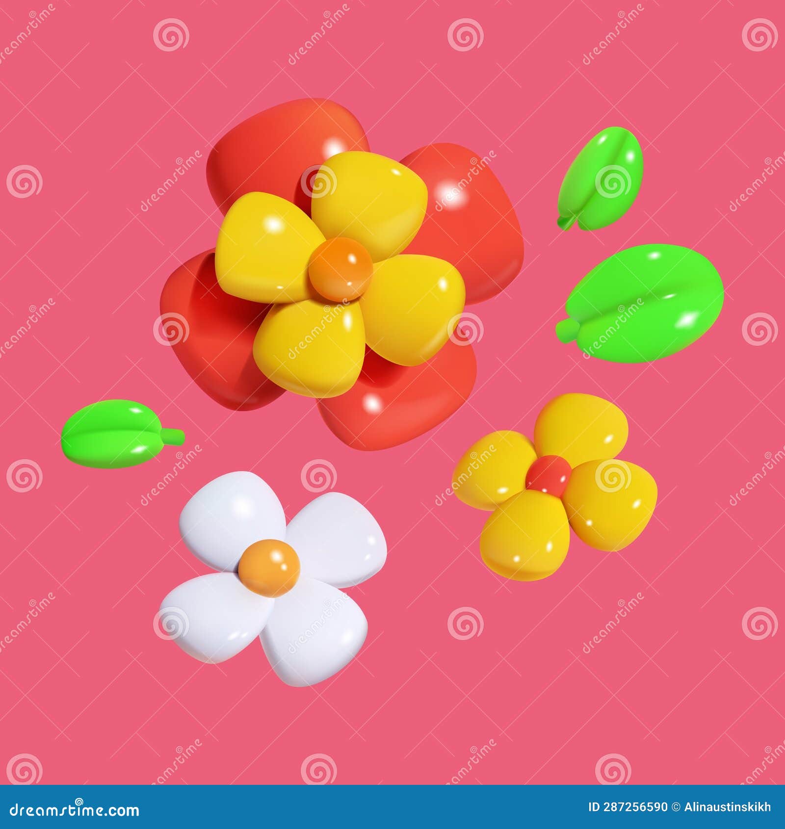 Vector Flowers in Plastic 3d Style Isolated. Stock Vector ...