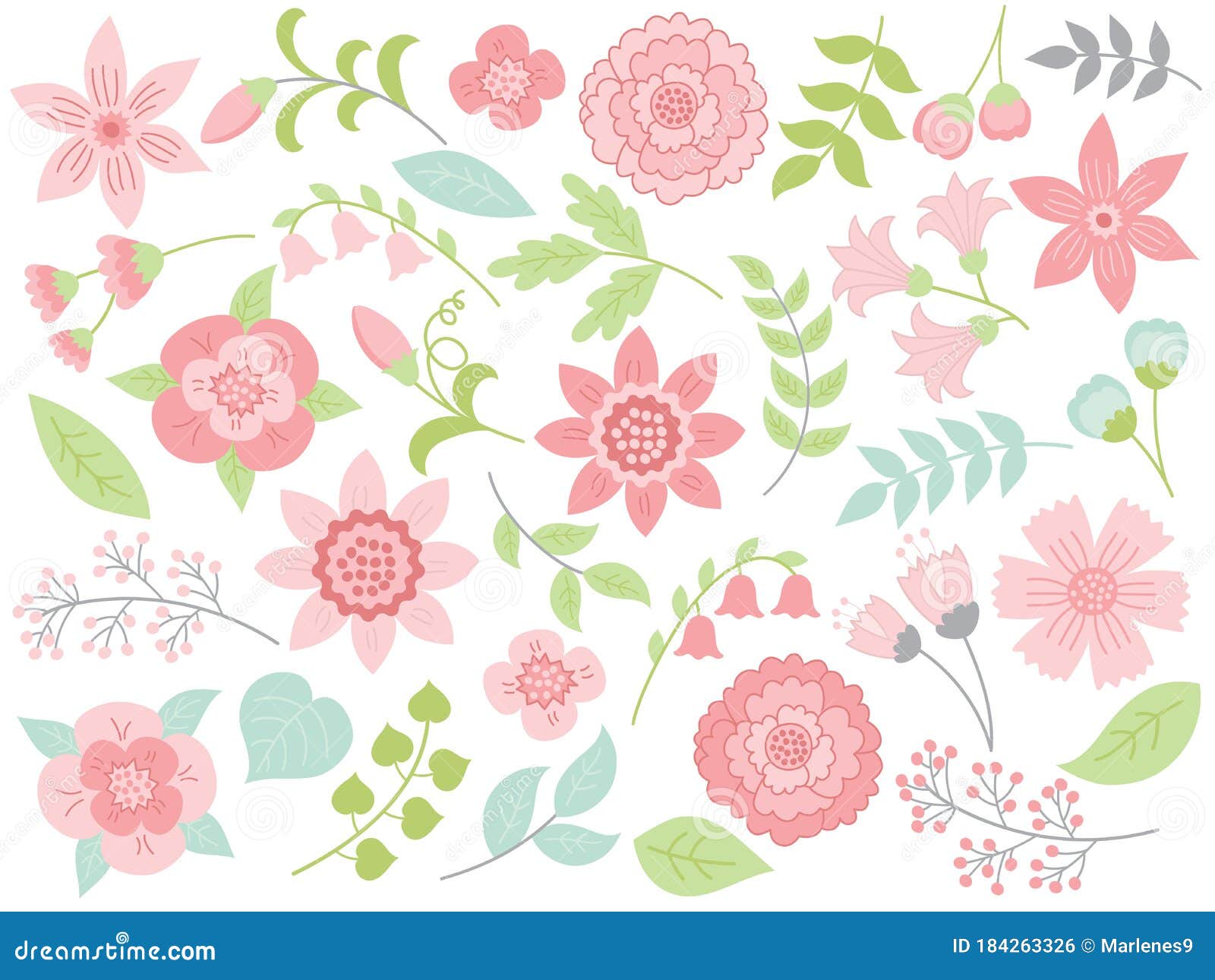 Vector Pastel Floral and Forest Set. Vector Pastel Elements Includes ...