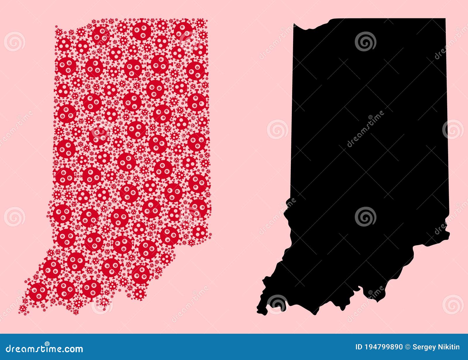 Vector Mosaic Map of Indiana State of Covid-2019 Virus Particles and ...