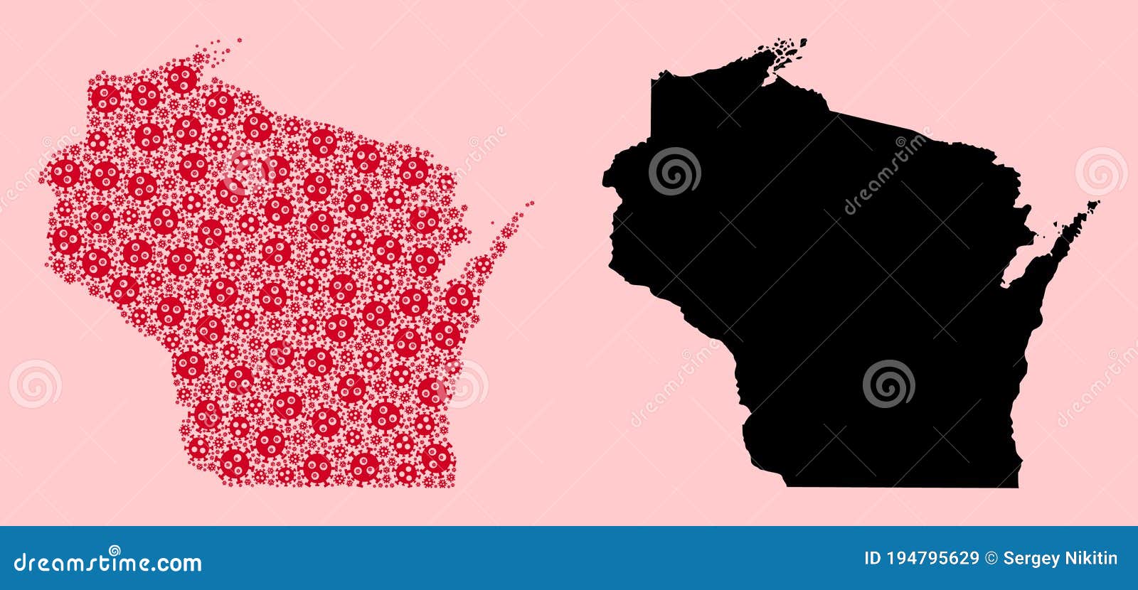Vector Mosaic Map of Wisconsin State of Covid Particles and Solid Map ...