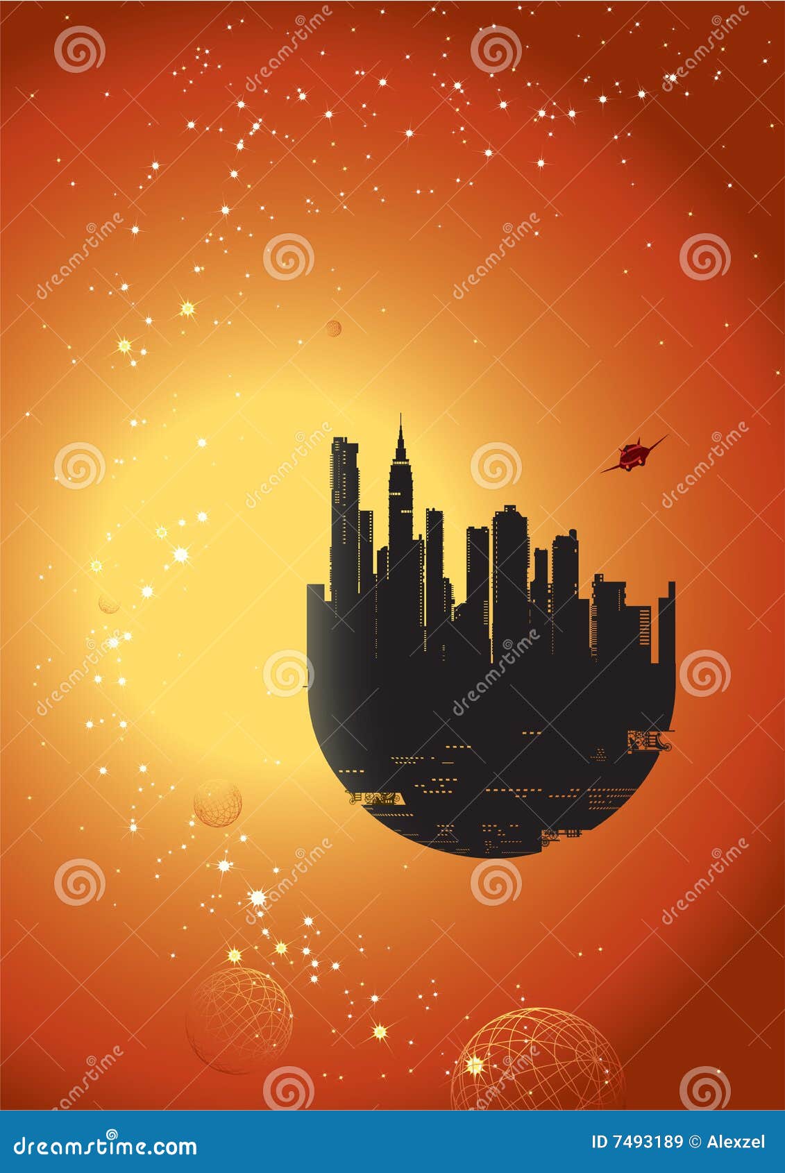 Vector flying city stock vector. Illustration of bright - 7493189