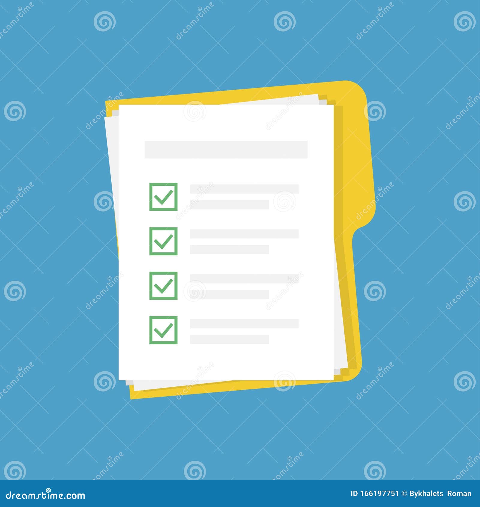 Vector Folder with Checklist and Documents on Blue Background in Trendy ...