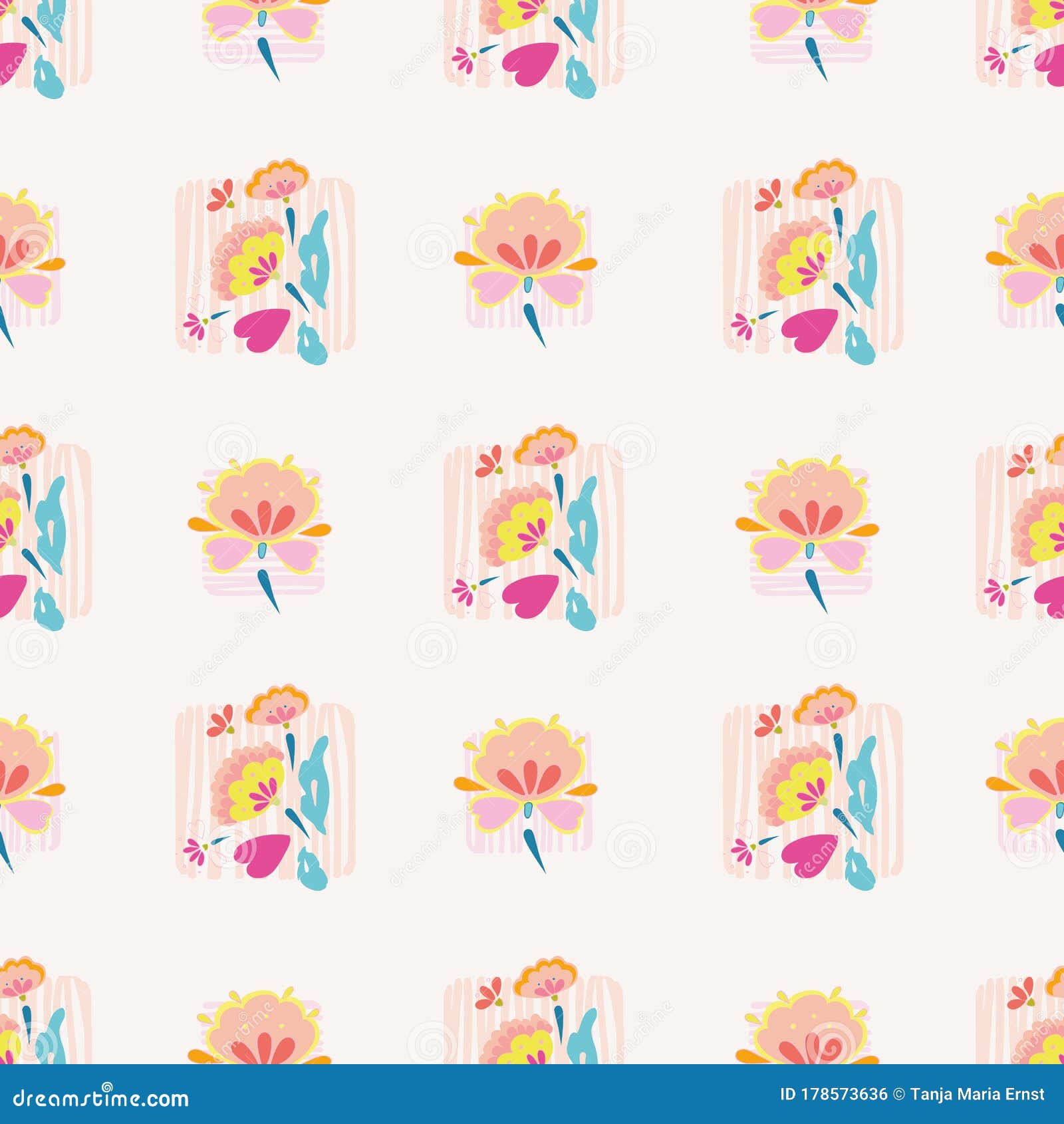 Vector Folk Art Geometric Square Spring Pattern. Stock Vector ...