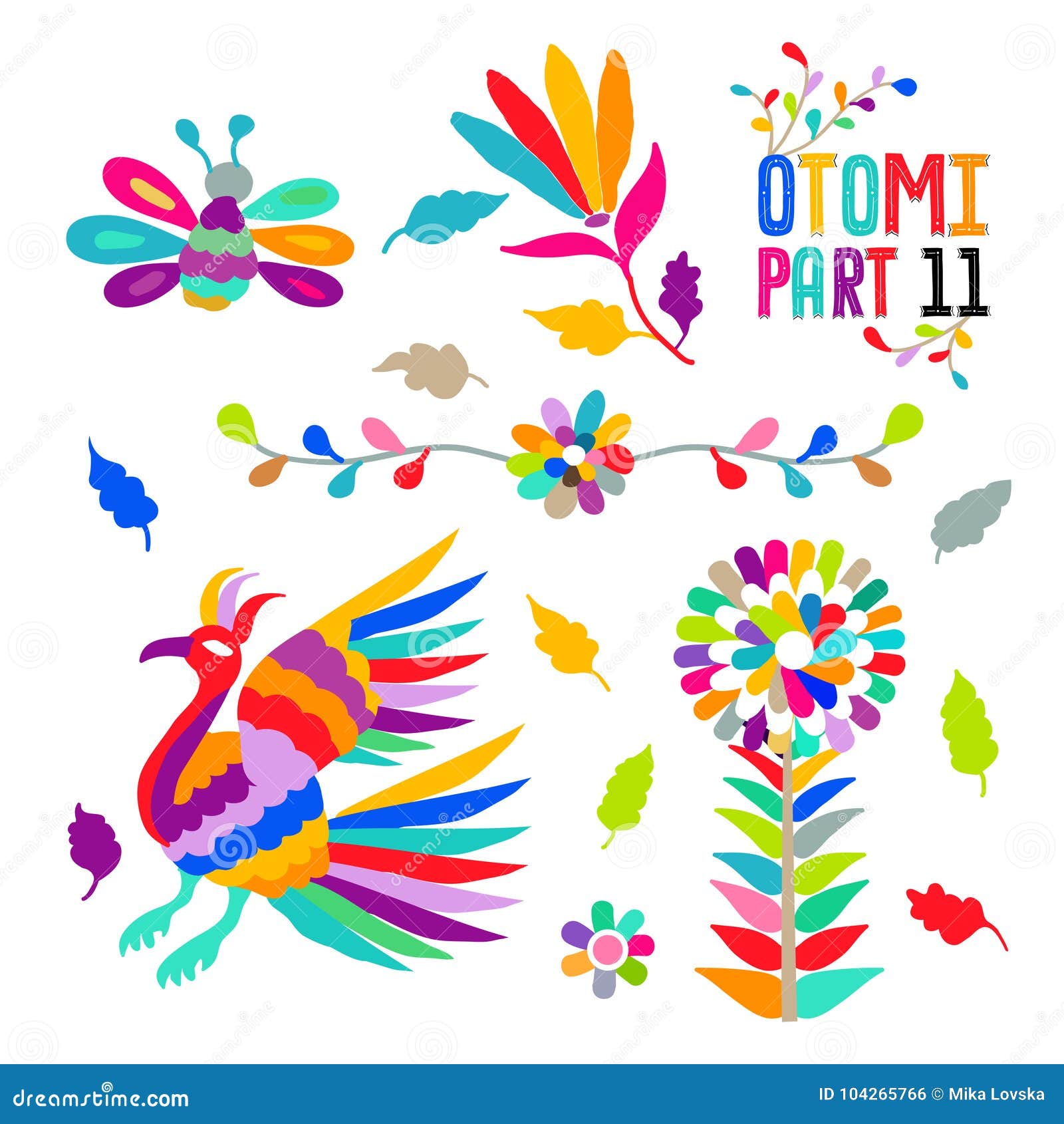 Vector Folk Mexican Otomi Style Embroidery Pattern Set. Folk Embroidery ...