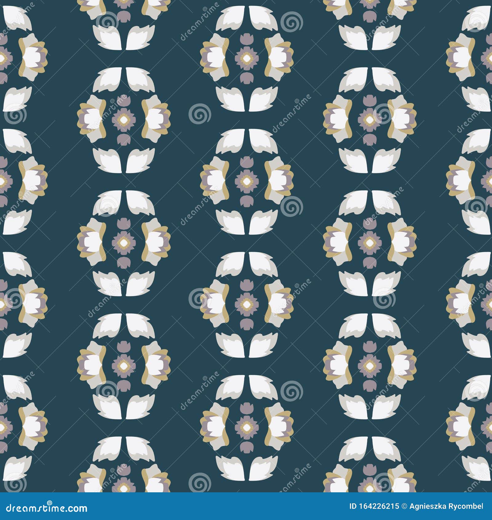 Vector Folklore Floral Chains on Deep Green Seamless Pattern Background ...