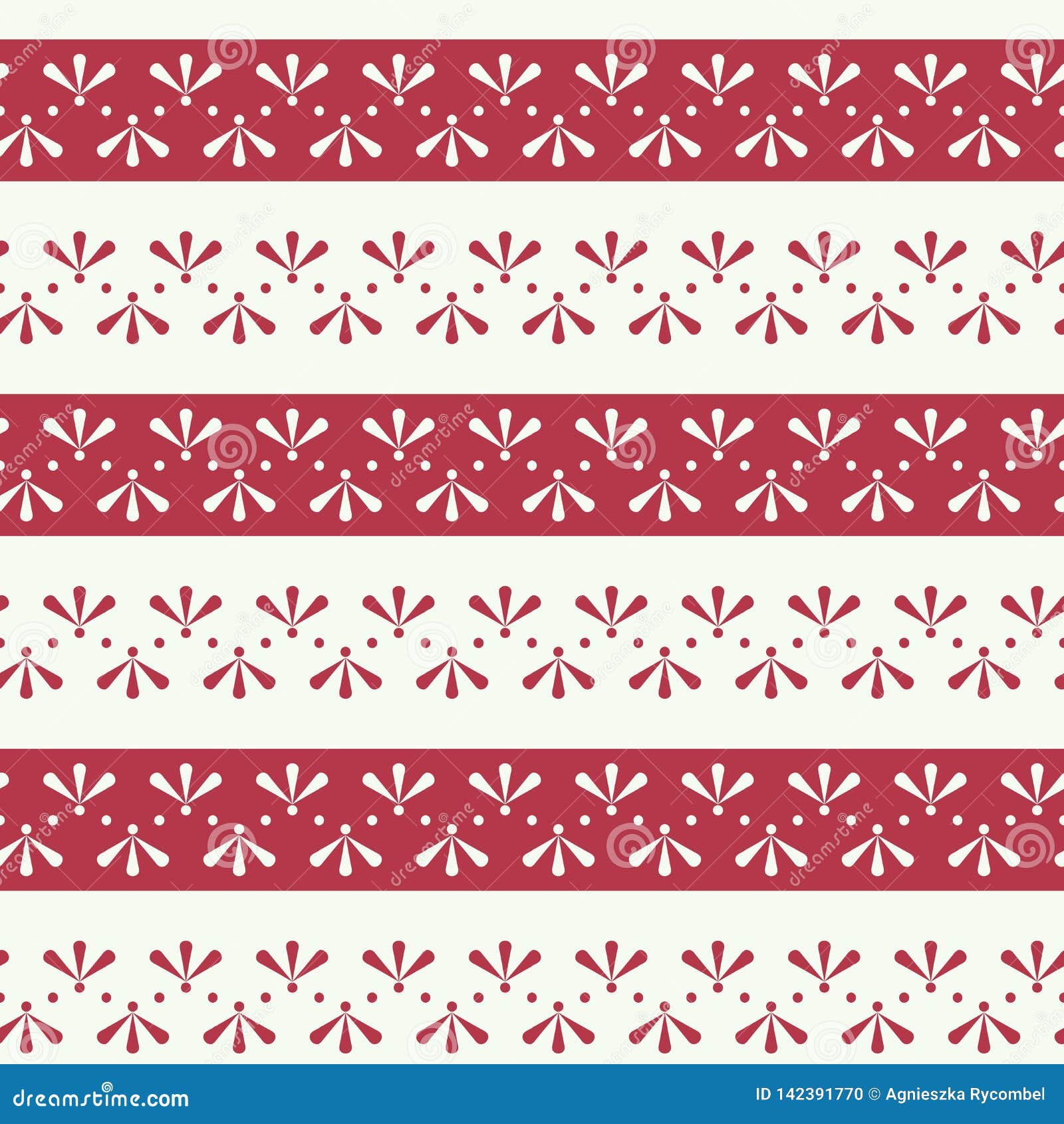 Vector Folklore Floral Border On Red Seamless Pattern Background ...