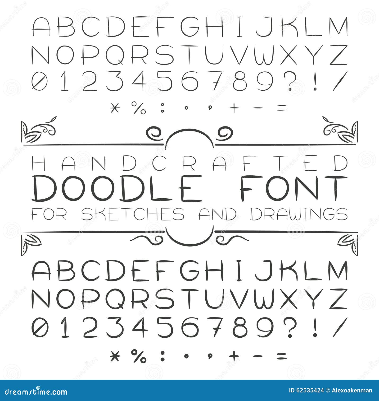 Vector Font or Alphabet in Doodle Style with Numerals and Punctuation ...