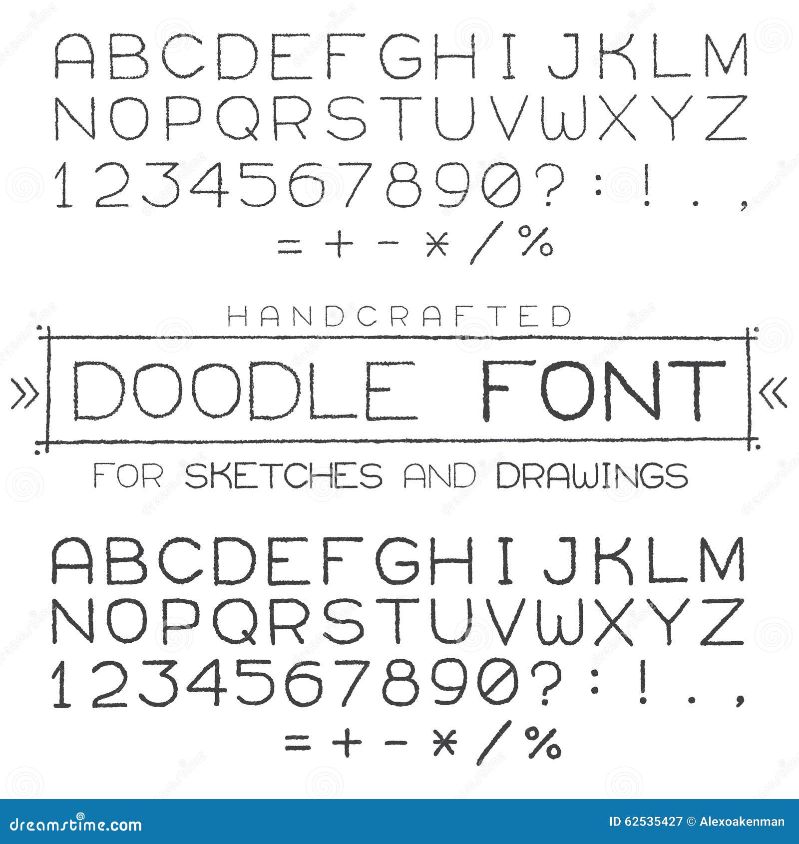 Vector Font or Alphabet in Doodle Style with Numerals and Punctuation ...