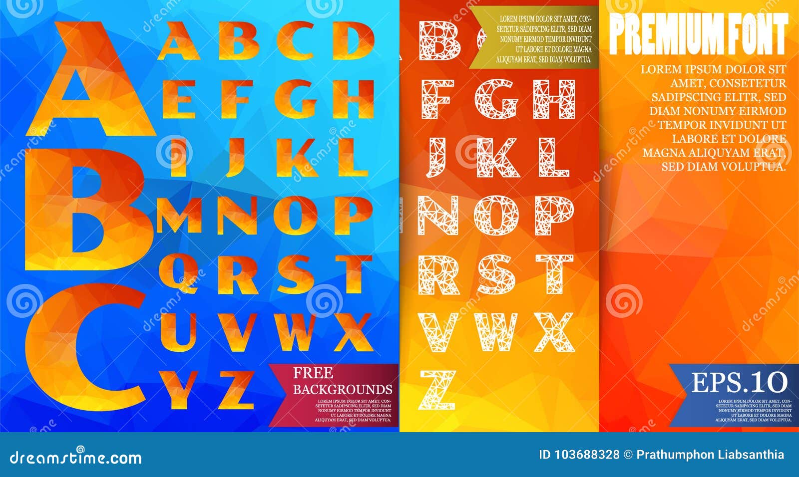 Vector Font Poly and Alphabet Polygonal Three Background. Vector Stock ...