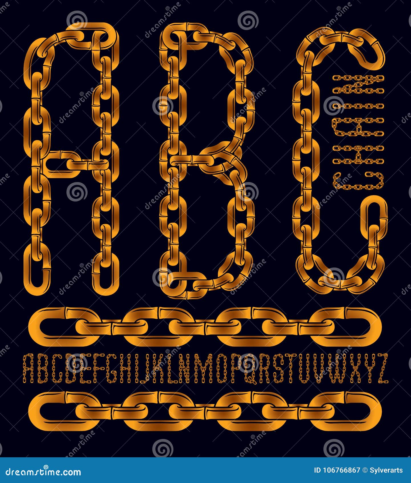 Golden Chained Alphabet Stock Illustrations – 33 Golden Chained ...