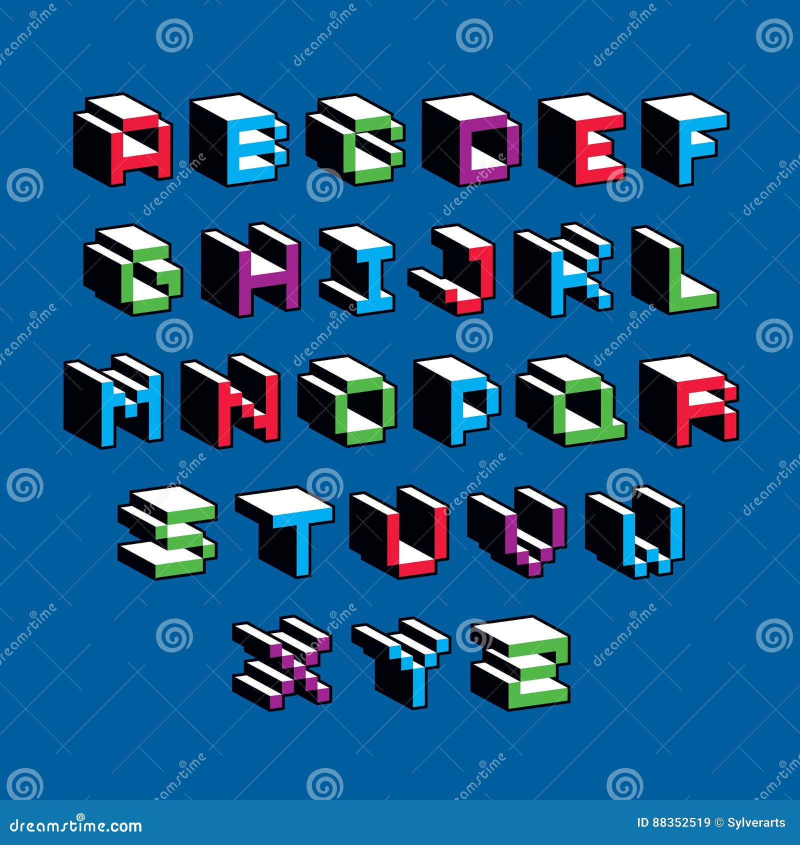 Vector Font, Typescript Created in 8 Bit Style. Pixel Art Contemporary ...