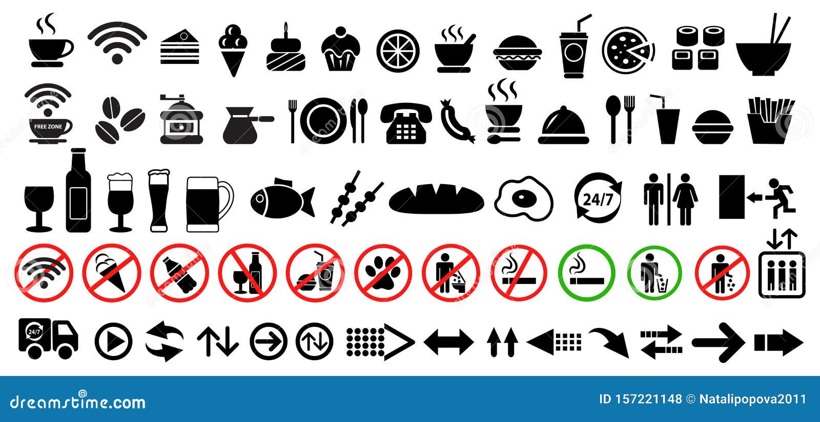 Vector Food, Drink and Arrows, Icons Set Stock Vector - Illustration of ...