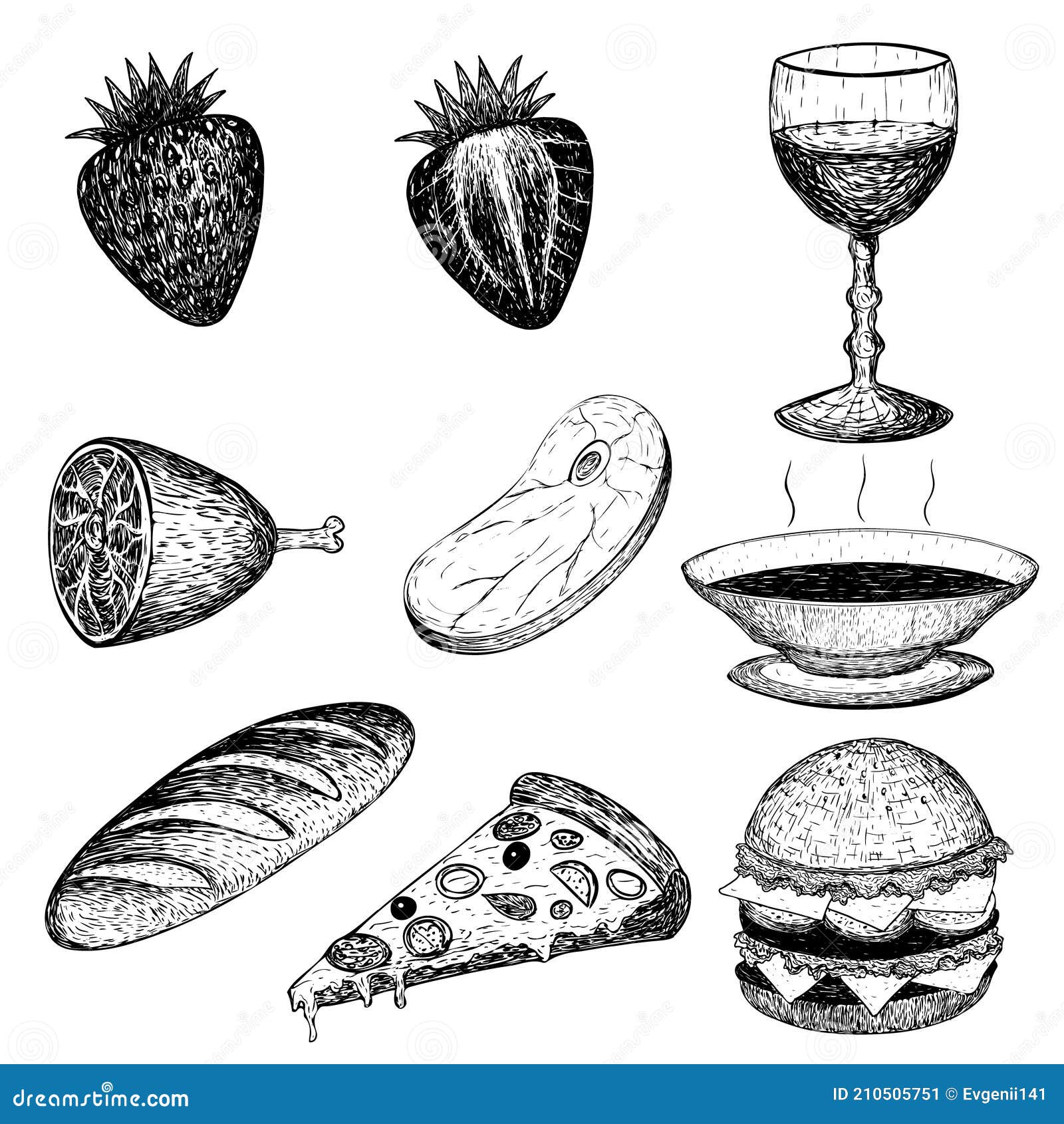 Vector Food and Drinks Set in Vintage Retro Style Stock Vector ...