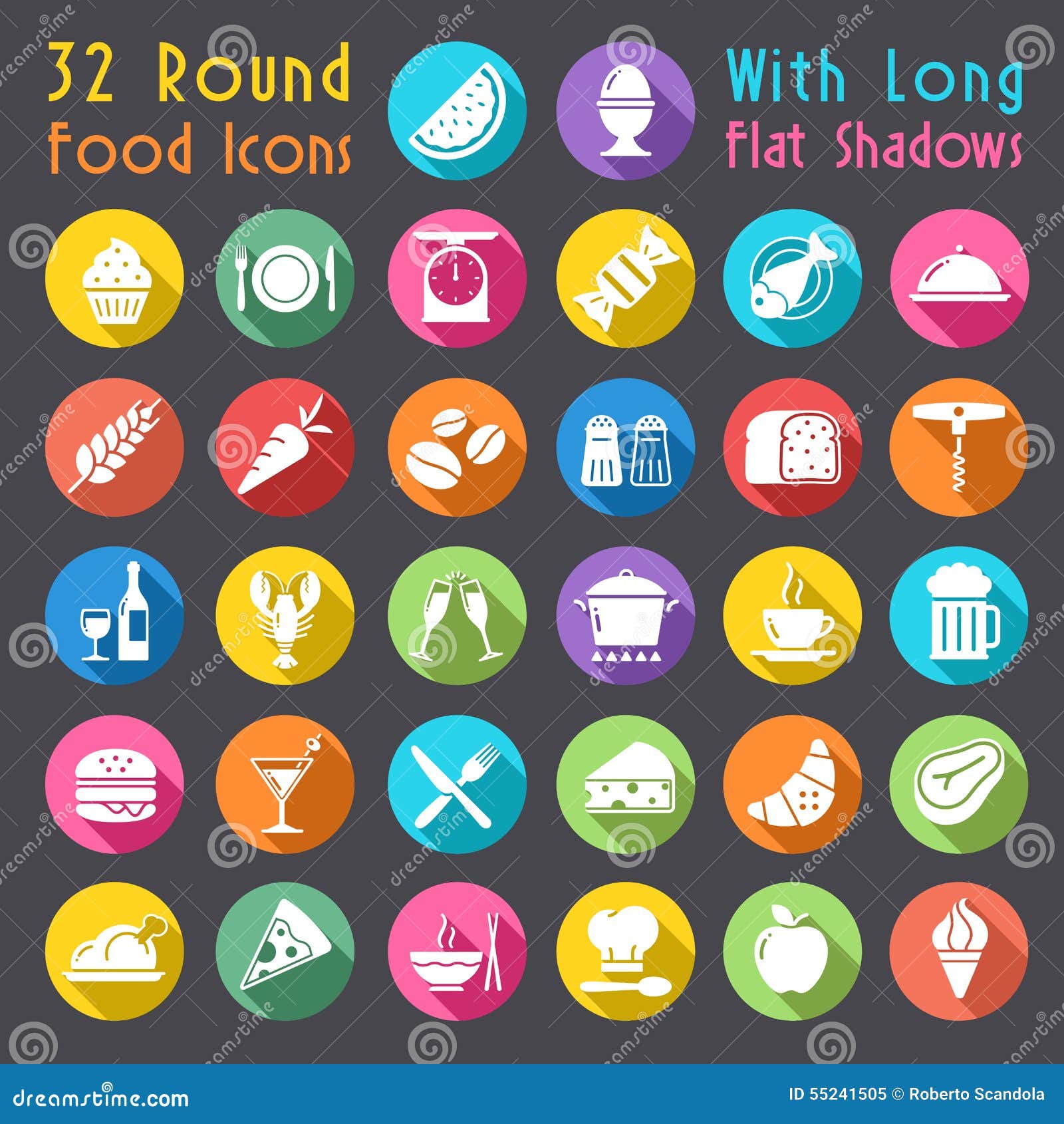 Vector Food Flat Icons stock vector. Illustration of candy - 55241505