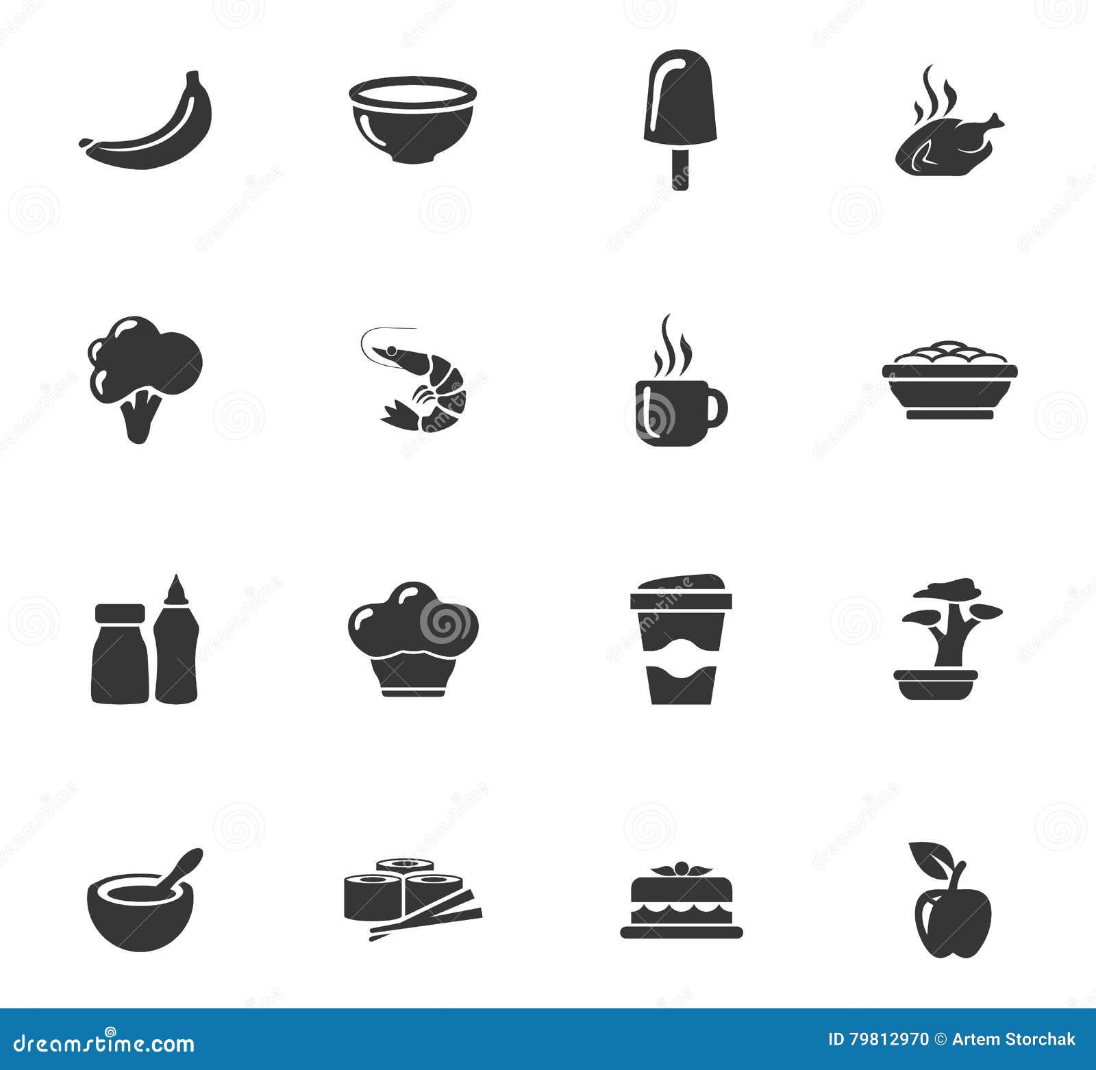 Vector food icons set stock vector. Illustration of lunch - 79812970