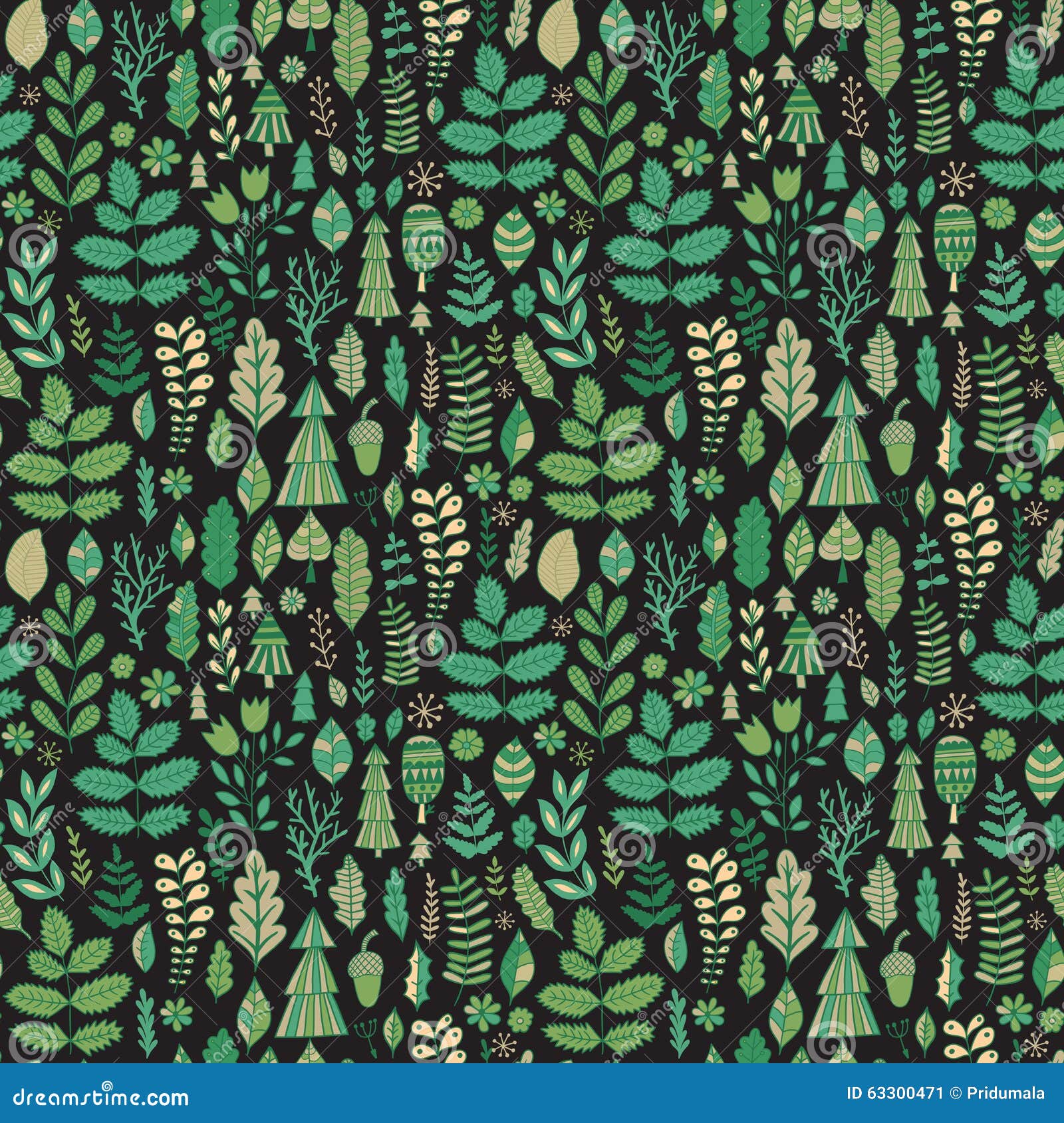 Vector Forest Design, Floral Seamless Pattern, Leaf Background. Plants ...