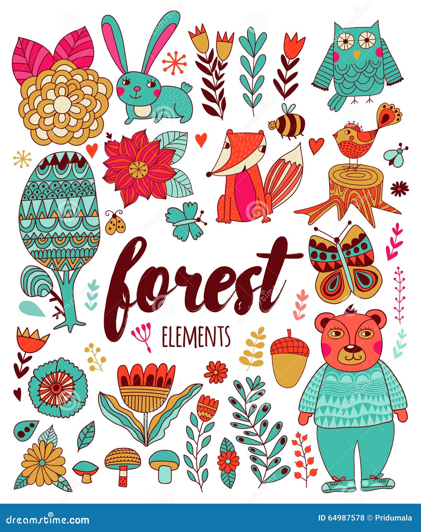 Vector Forest Elements in Doodle Childish Style Stock Vector ...