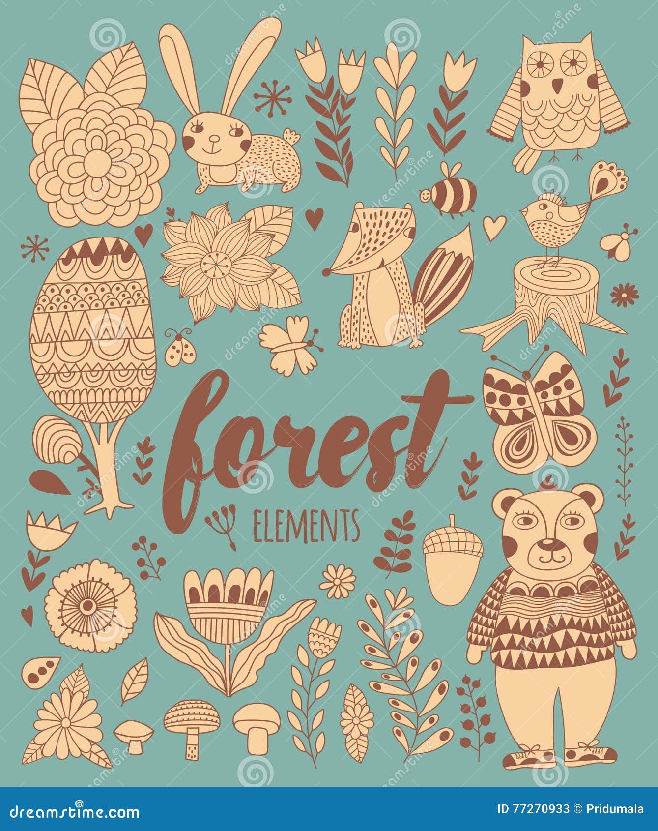 Vector Forest Elements in Doodle Childish Style Stock Vector ...
