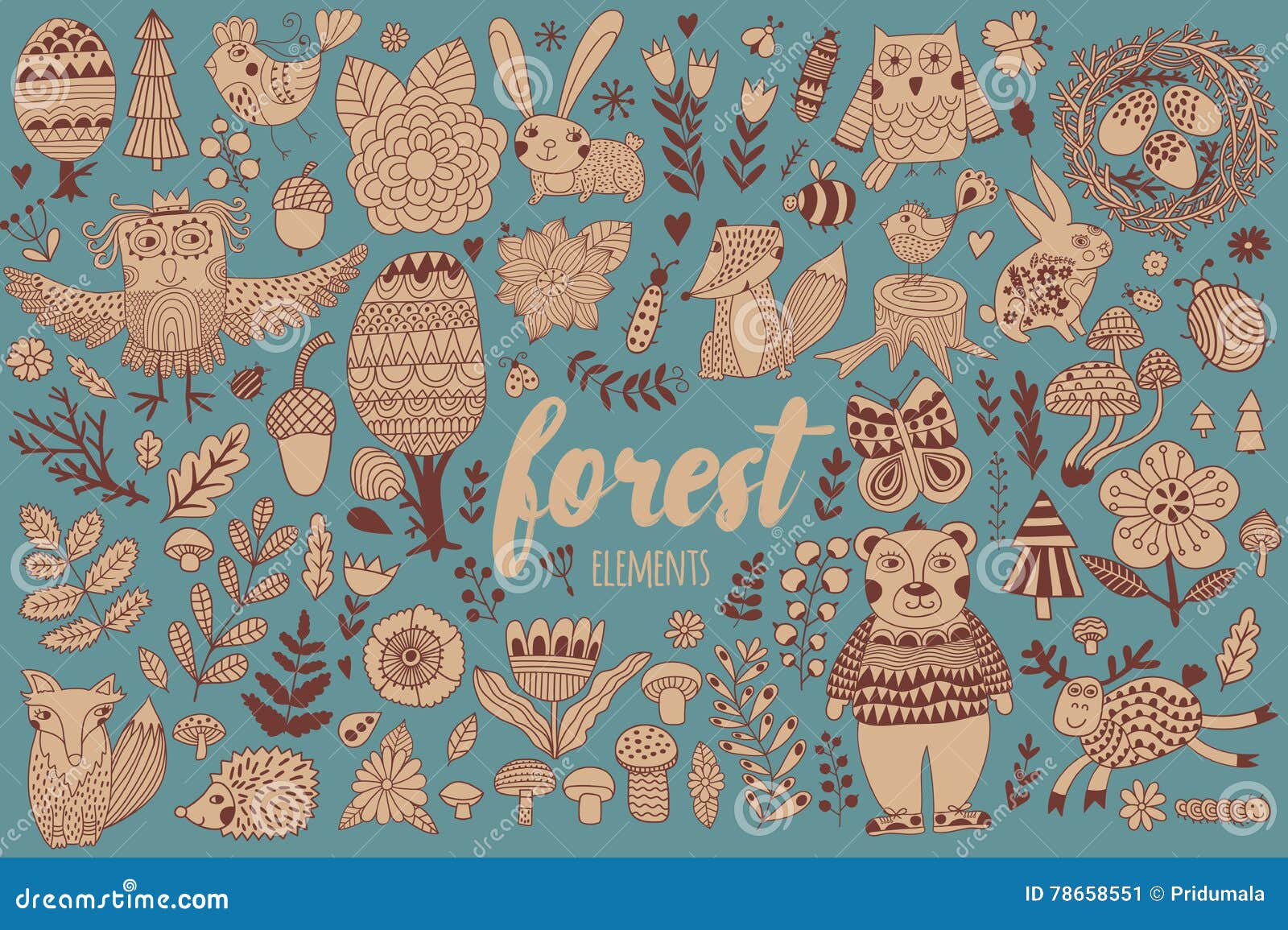 Vector Forest Elements in Doodle Childish Style Stock Vector ...