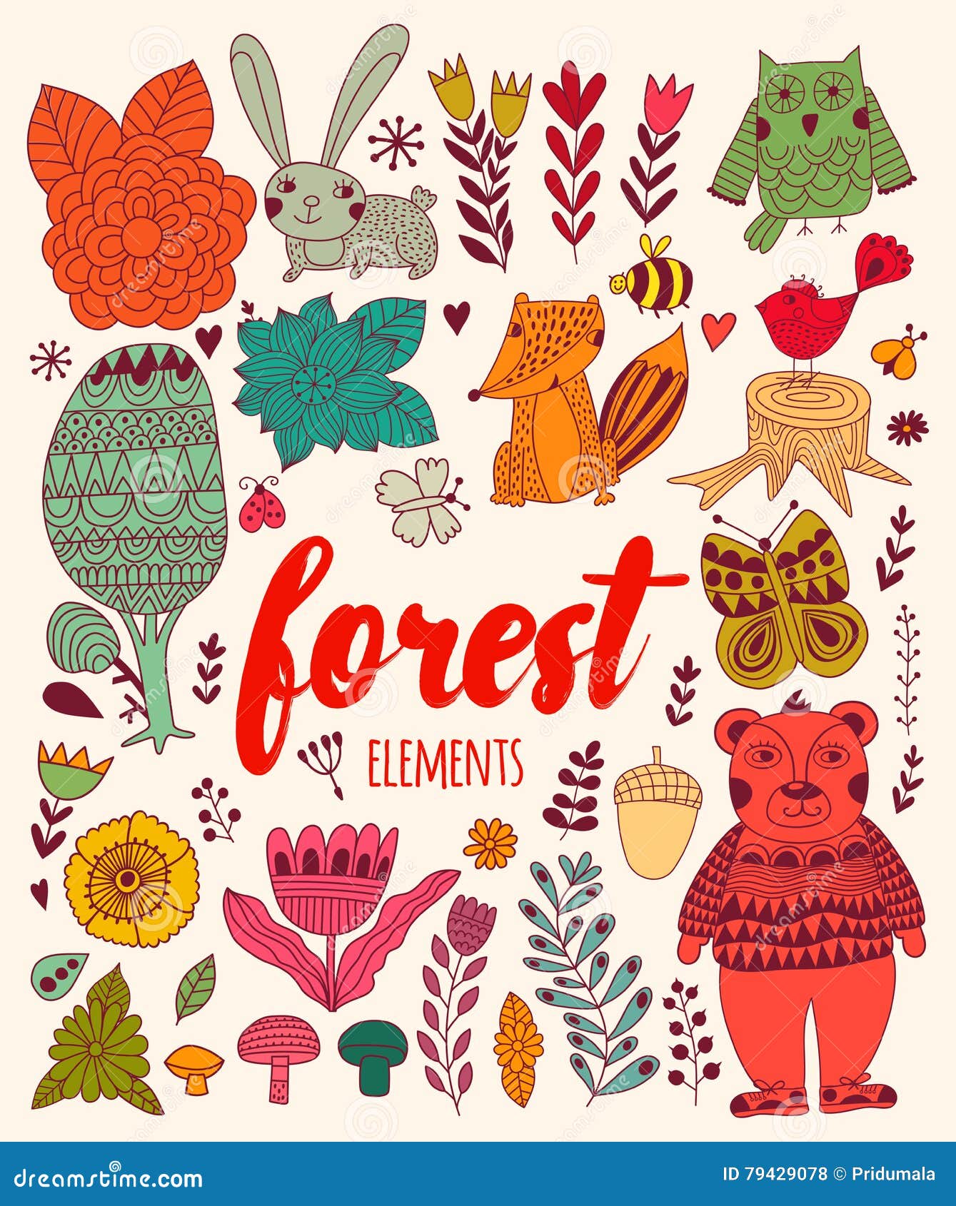Vector Forest Elements in Doodle Childish Style Stock Vector ...