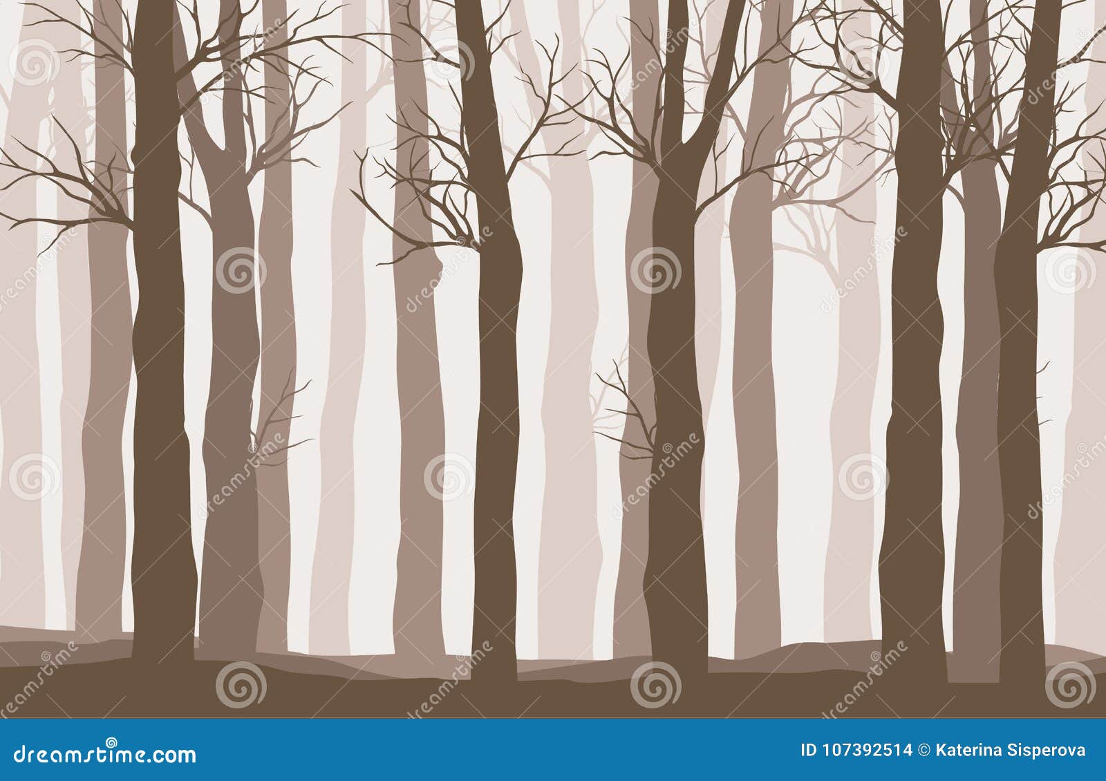 Vector Forest Landscape with Brown Silhouettes of Trees Stock Vector ...