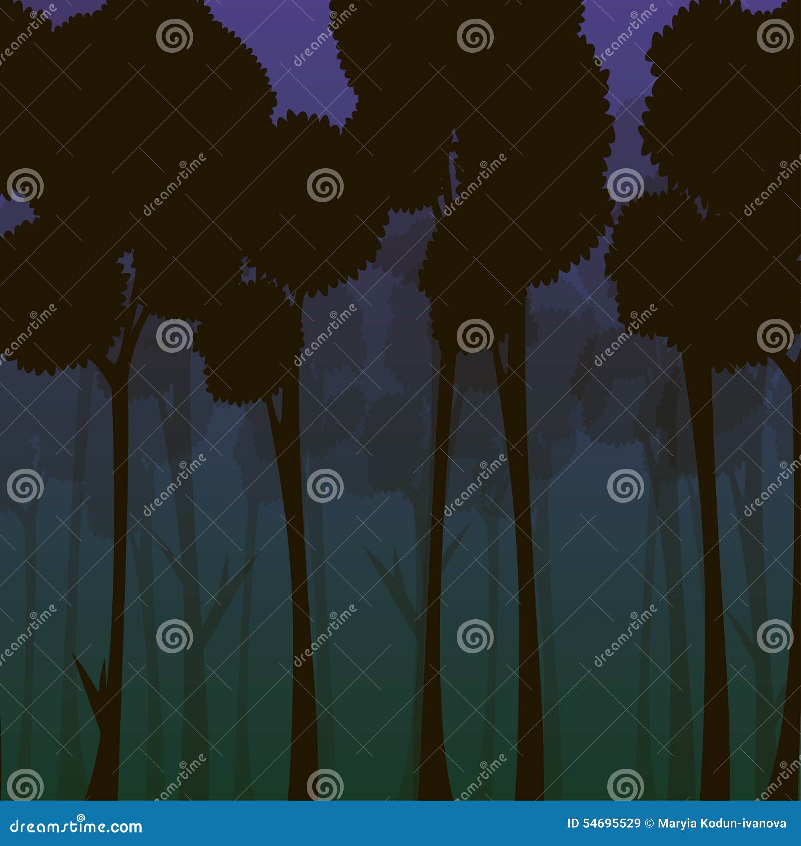 Vector forest at night stock vector. Illustration of trees - 54695529