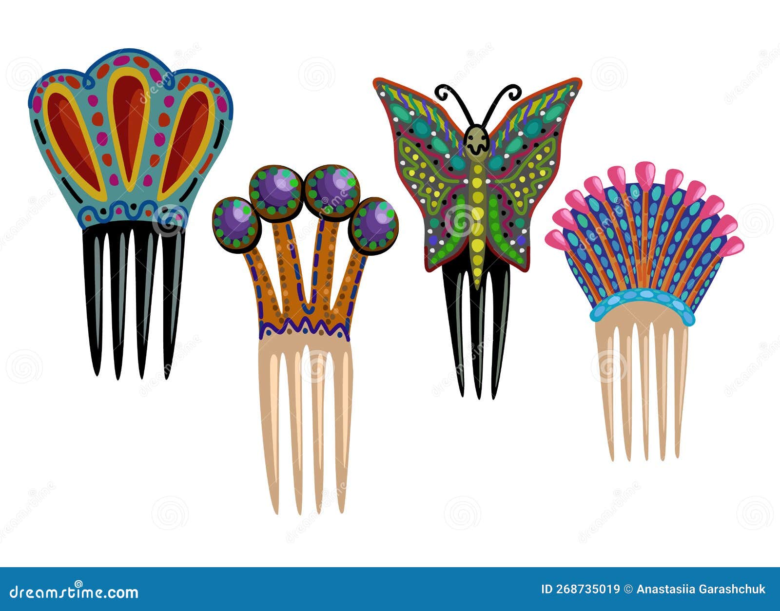 Vector Collection of Beautiful Decorative Combs. Stock Vector ...