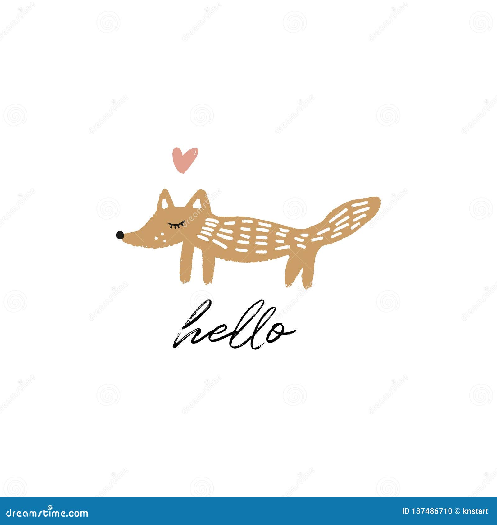 Vector Fox Face with Phrase Hello. Cute Hand Drawn Illustration Stock ...