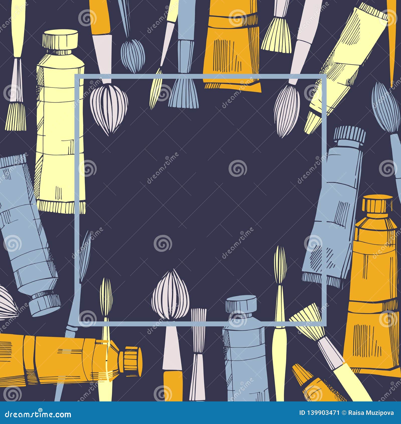 Vector Frame with Artistic Paintbrushes and Paints. Sketch Illustration ...