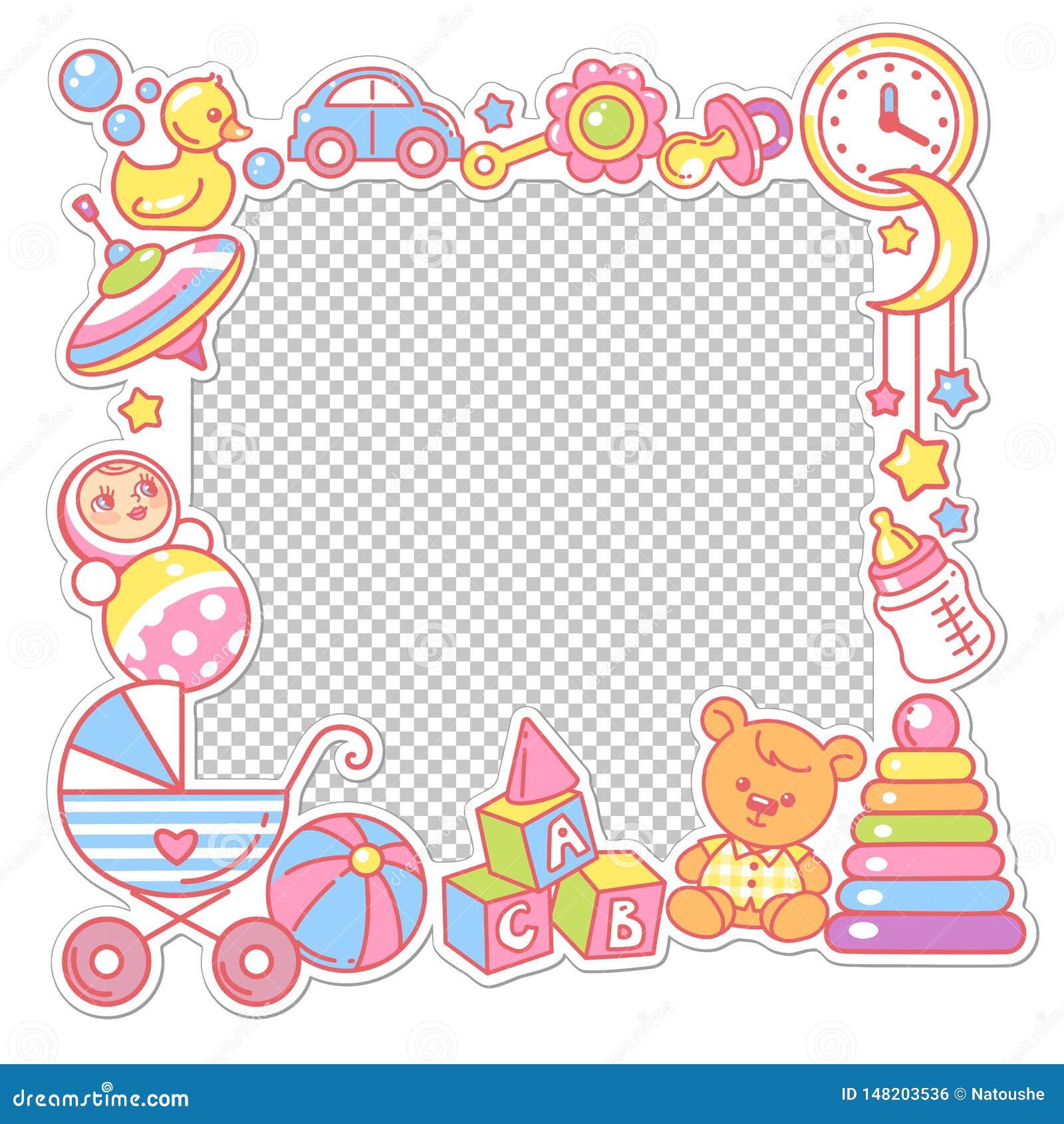 Vector Frame with Baby Objects. Toys, Accessories, Clothes with ...
