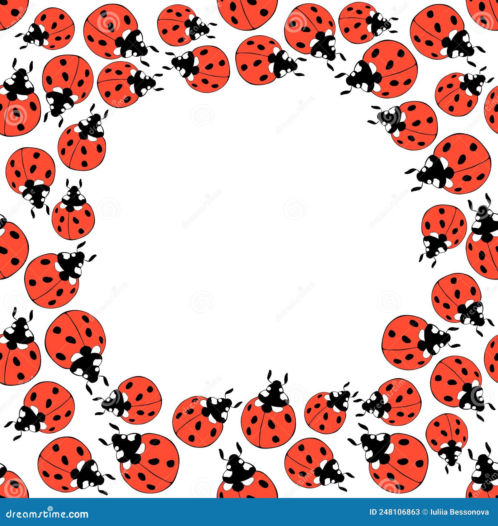 Vector Frame, Border from Bright Red Ladybugs. Simple Background ...