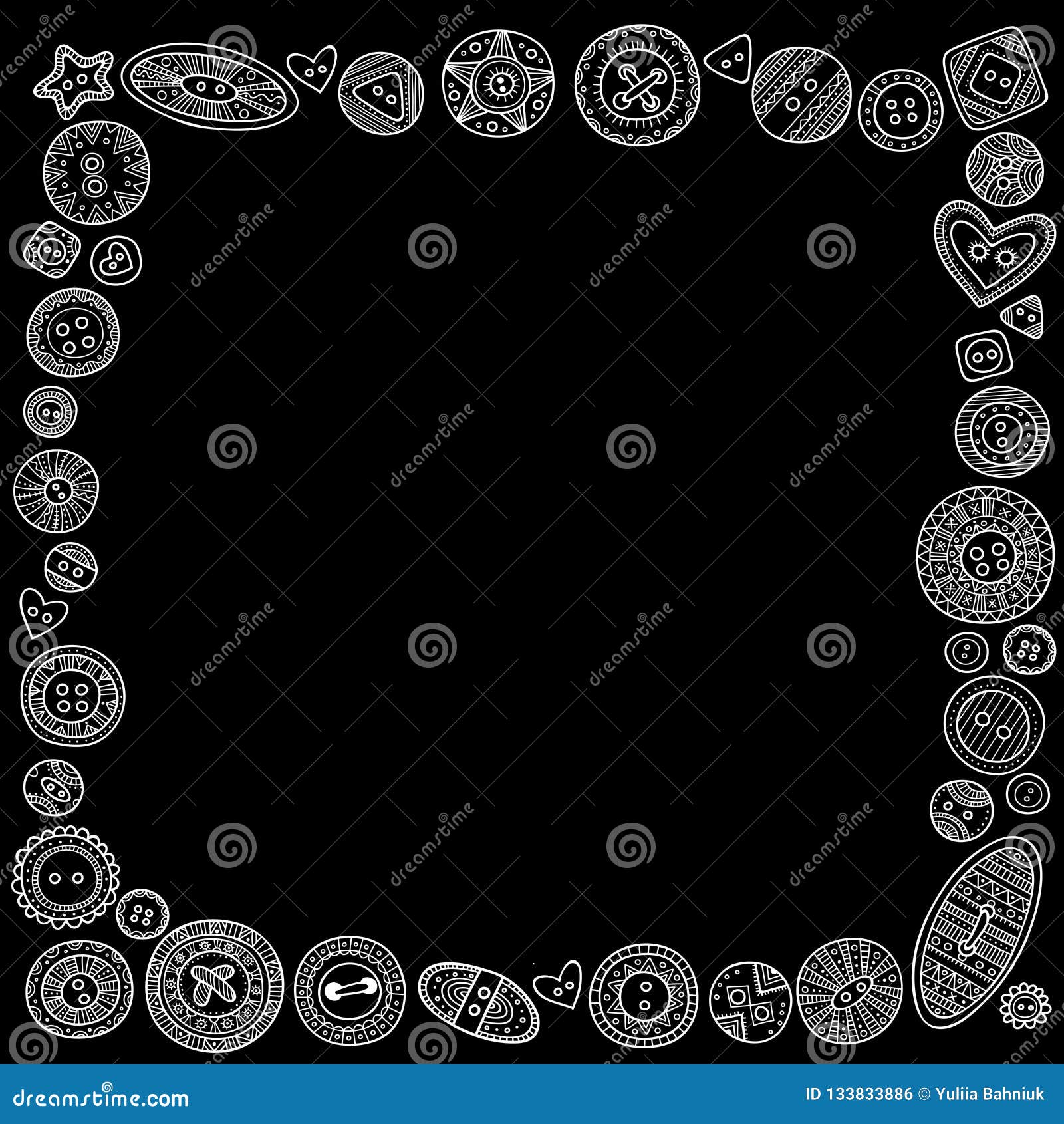 Vector Frame, Border with Set of Cloth Buttons in Different Designs in ...