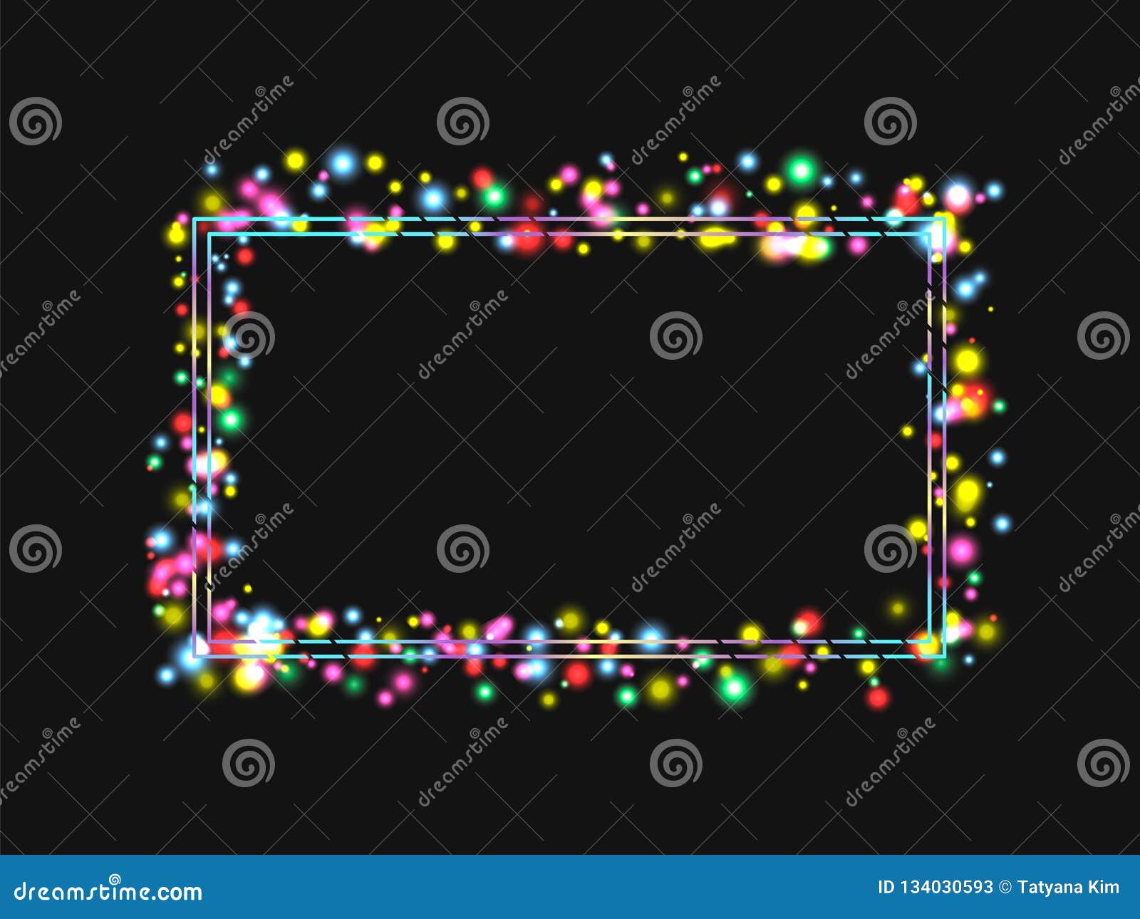 Vector Frame in a Frame of Bright Colored Lights. on Black Background ...
