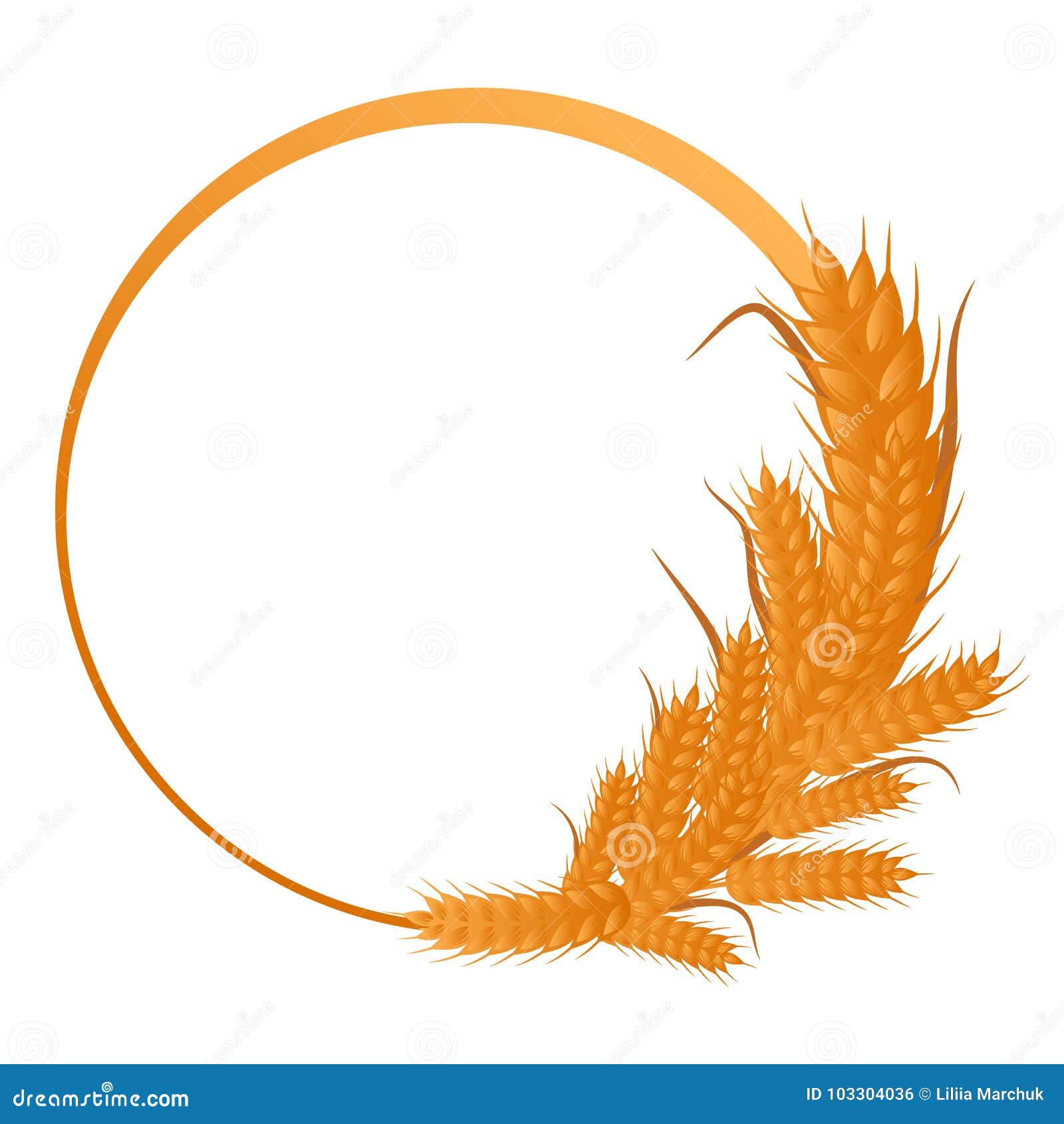 The Round Frame is Decorated with Golden Ears of Wheat on a White ...