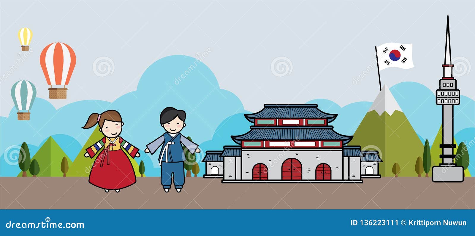 Vector Frame Design about Cute Character of Korean and Famous Place in ...