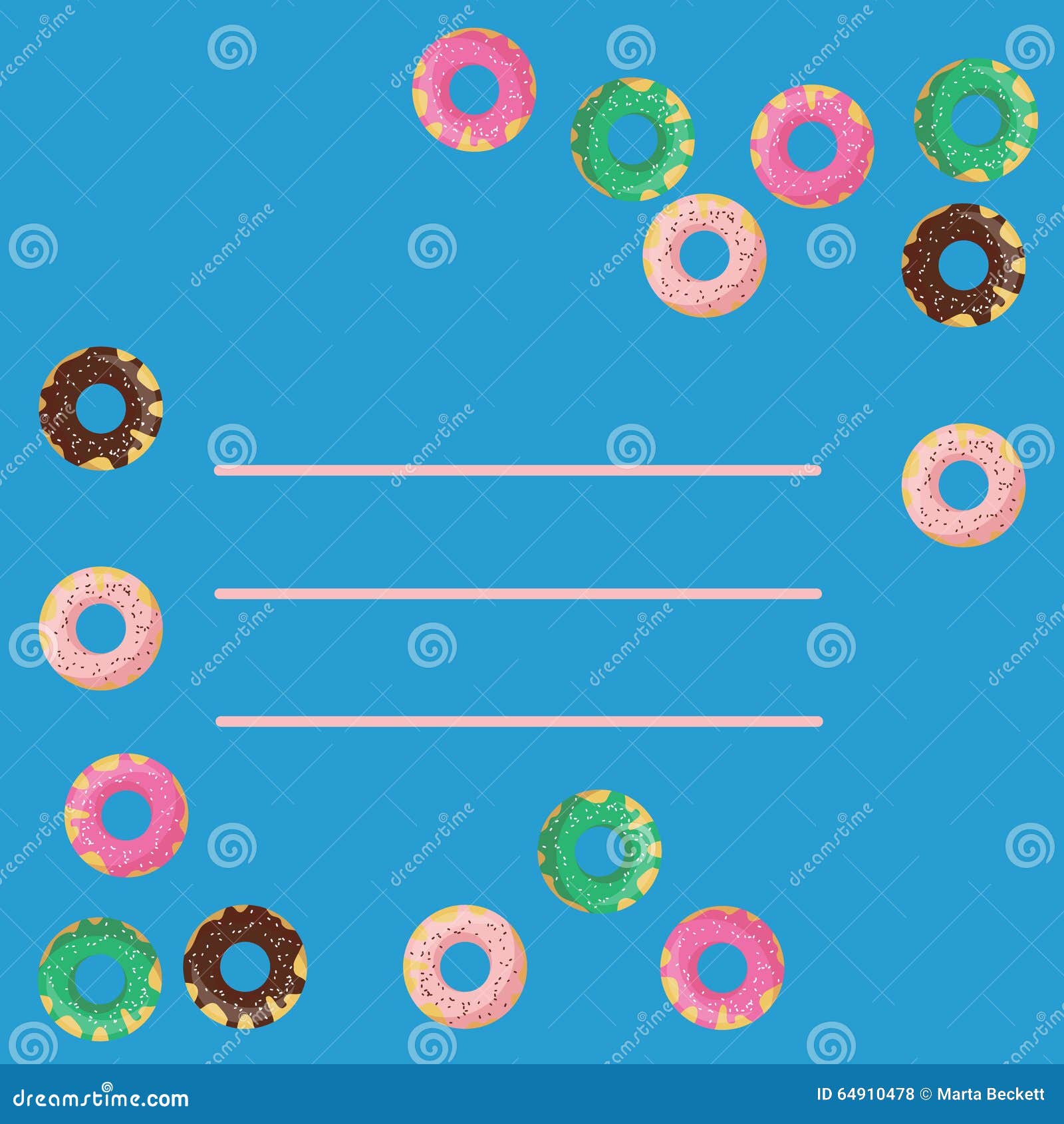 Vector Frame of Donuts on Blue Background. Flat Style of Chocolate ...