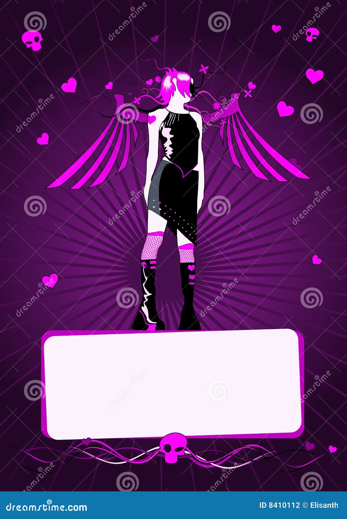 Vector Frame with Emo Girl and Hearts Stock Vector - Illustration of ...