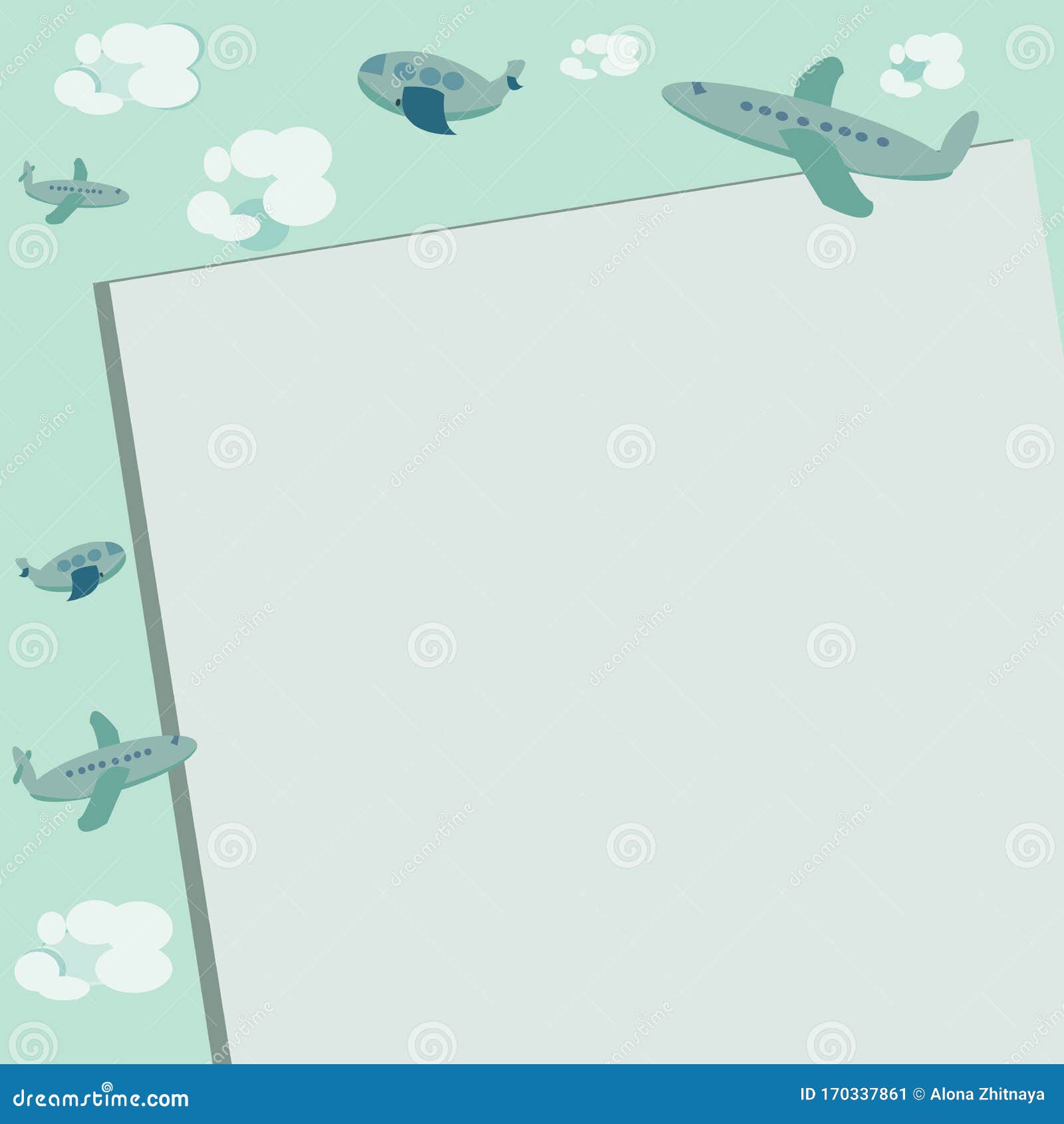 Vector Frame in Flat Design with Cartoon Planes. Place for Text Stock ...
