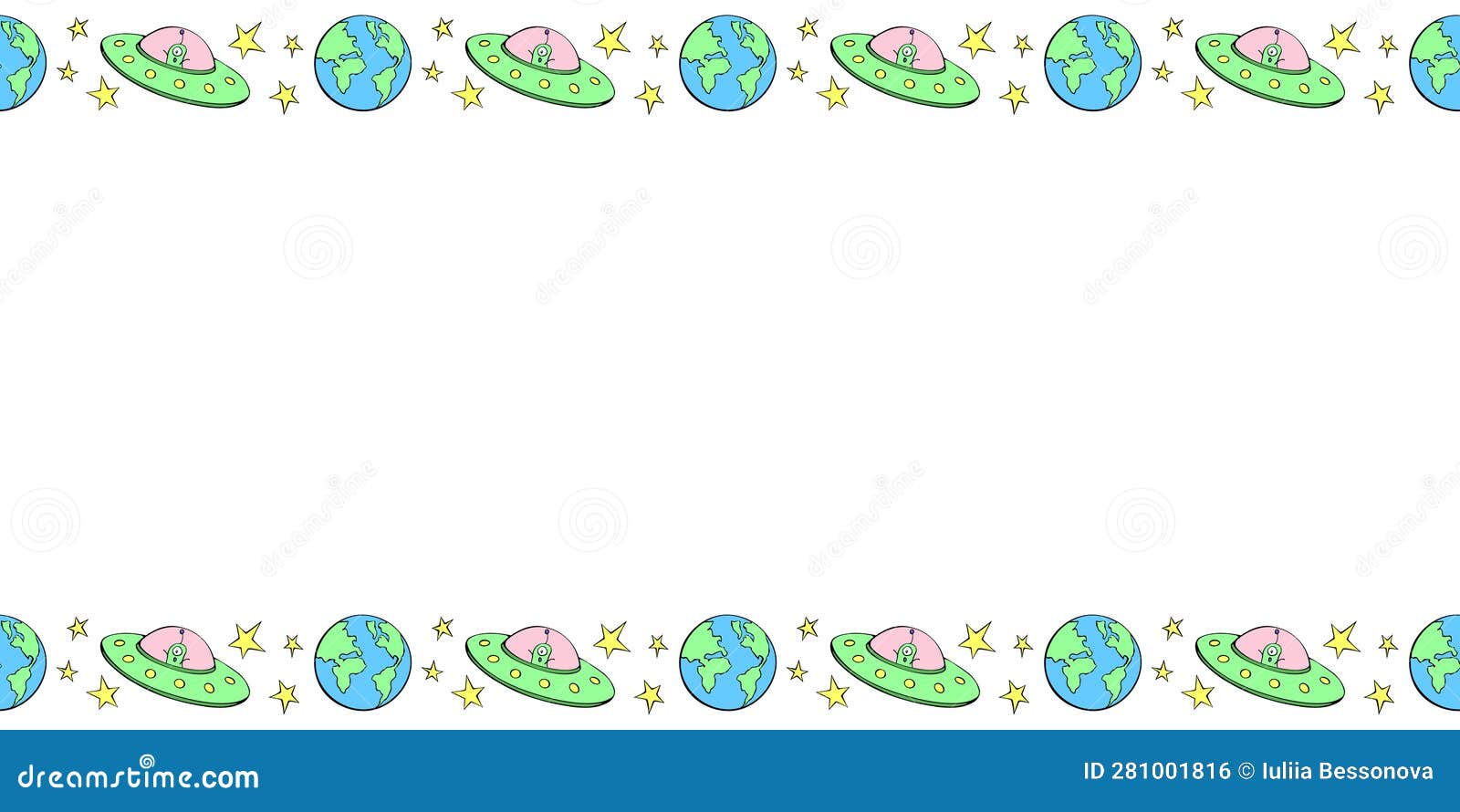 Vector Frame from Flying Saucers with Cute Aliens, the Earth and Stars ...