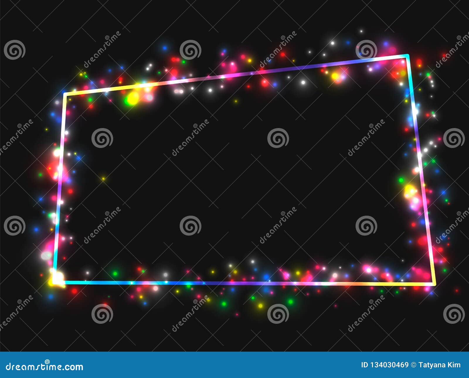 Vector Frame in a Frame of Bright Colored Lights. on Black Background ...
