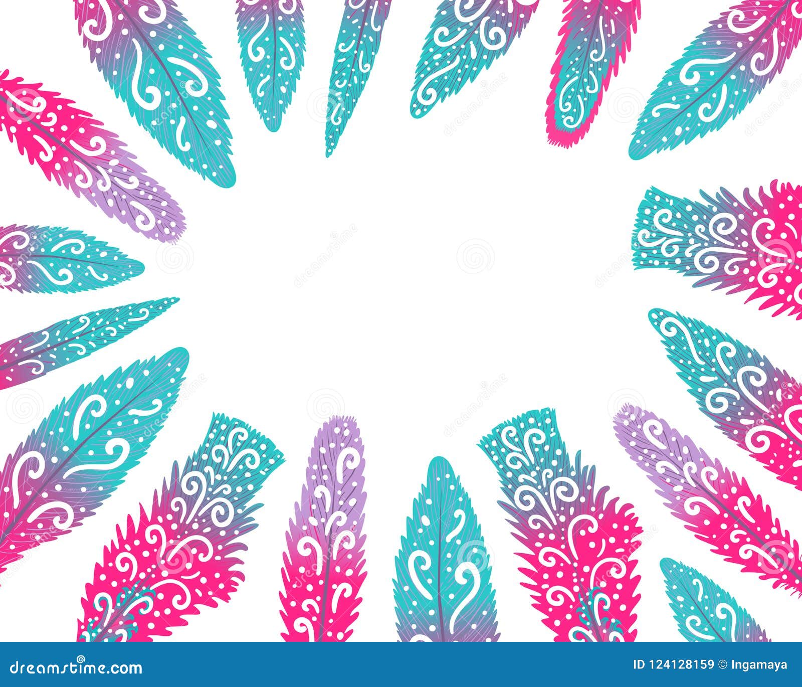 Vector Frame Hand Drawing Ornament of Feathers Isolated on a White ...