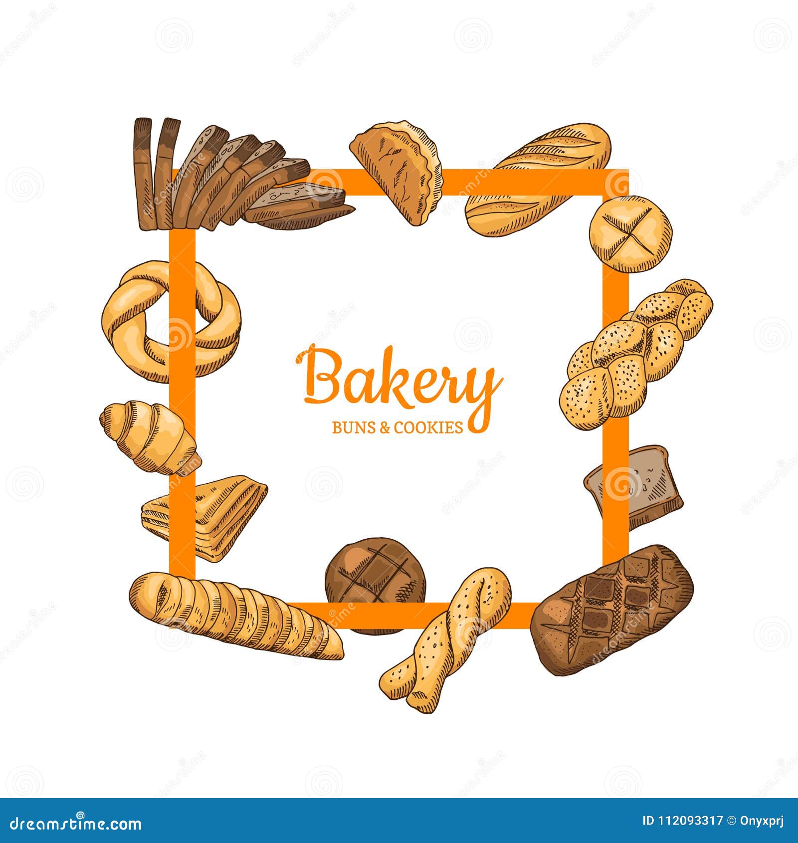 Vector Frame with Hand Drawn Colored Bakery Elements Stock Vector ...