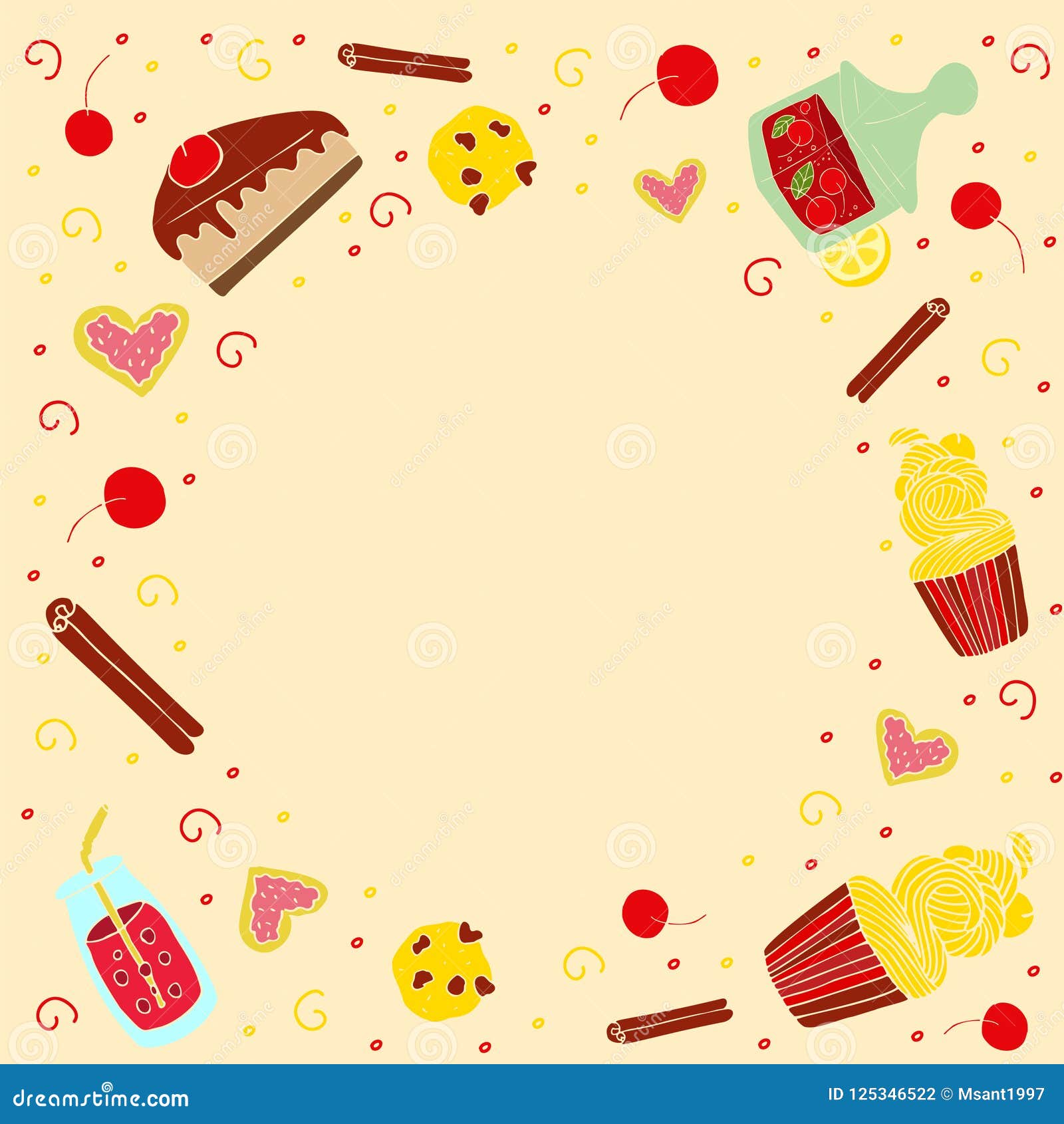 Vector Frame with Hand Drawn Sweet Stuff. Stock Vector - Illustration ...