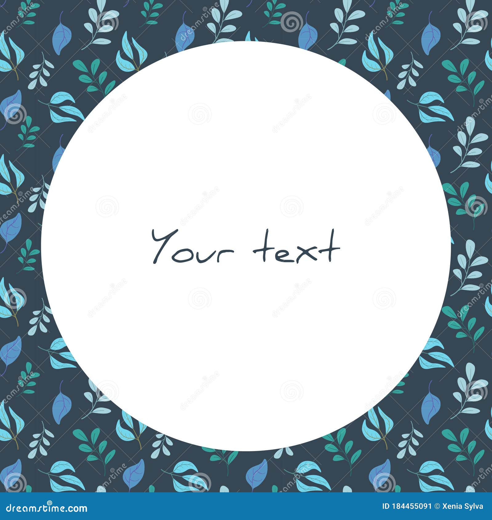 Vector Frame with Light Blue Leaves on Blue Background. Stock Vector ...