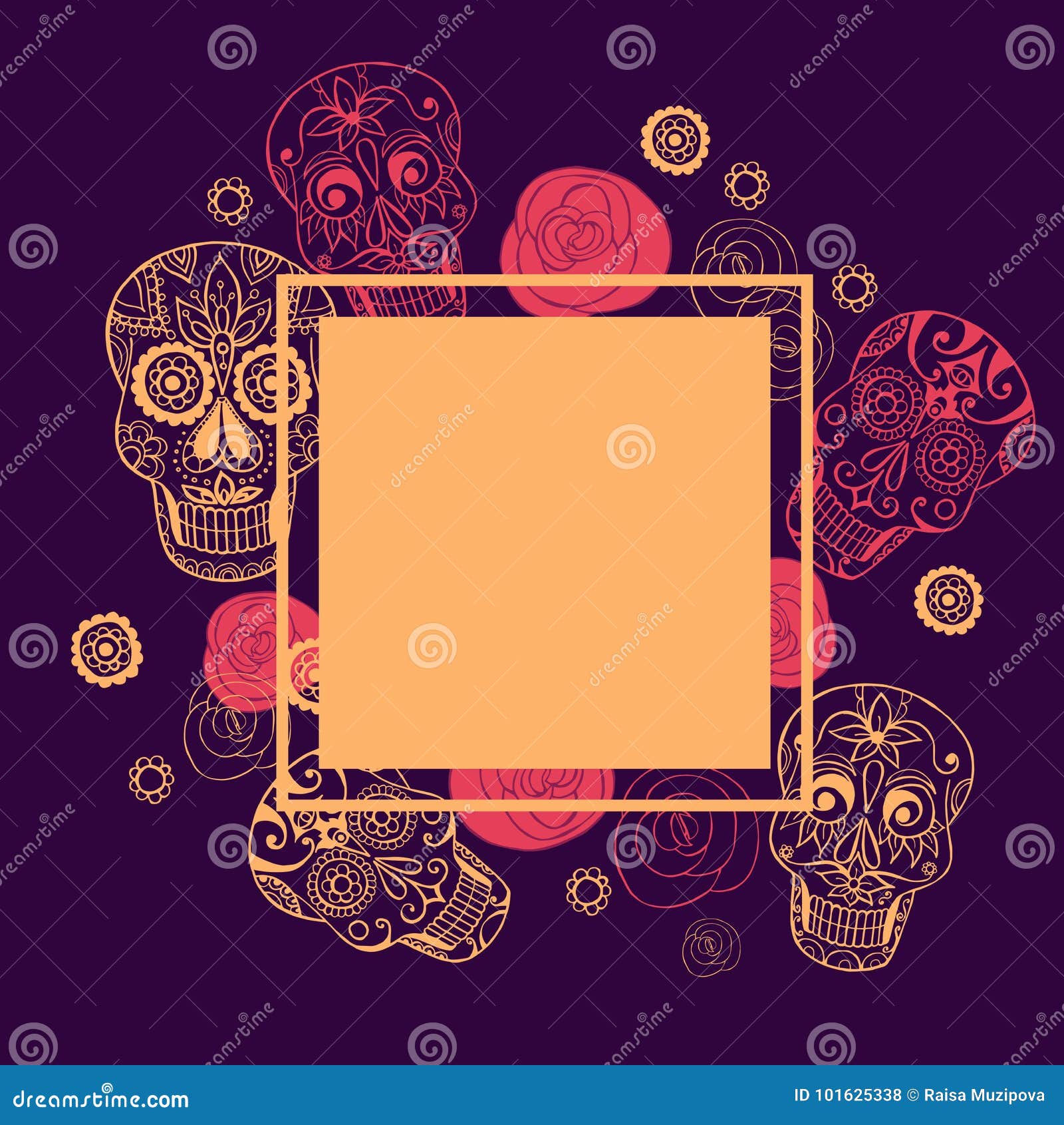 Frame with Skulls. Day of the Dead Stock Vector - Illustration of dead ...