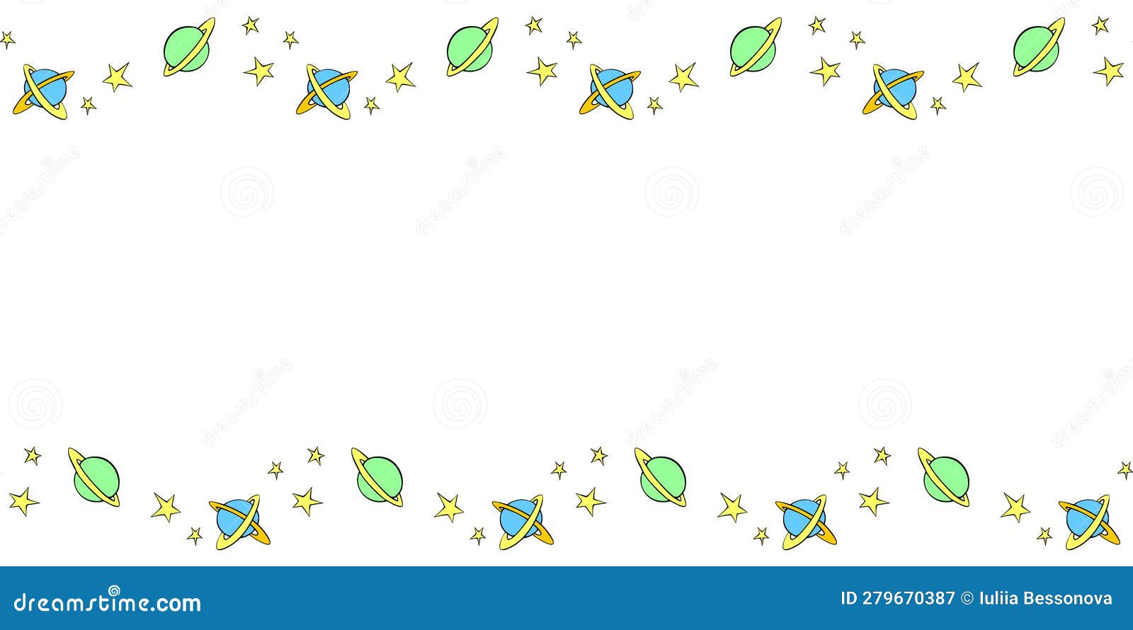 Vector Frame from Planets, Stars in Doodle Flat Style. Horizontal Top ...