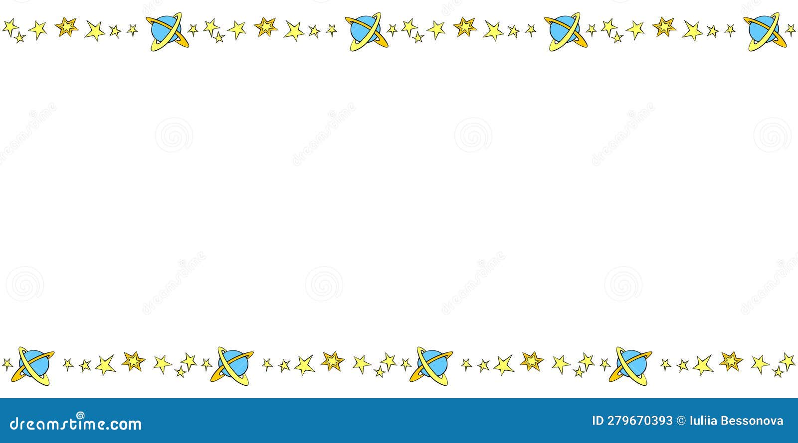 Vector Frame from Planets, Stars in Doodle Flat Style. Horizontal Top ...